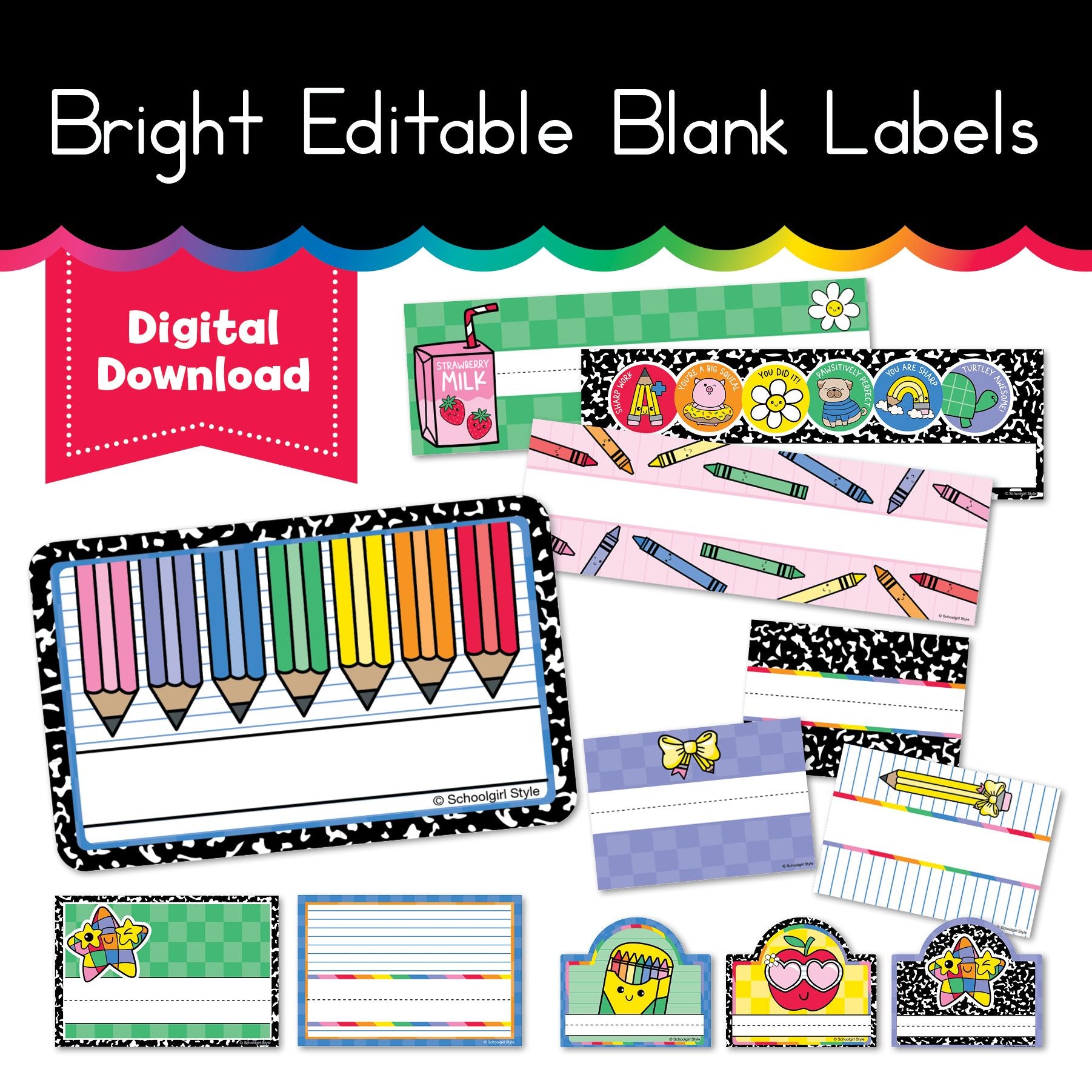 Bright Editable Blank Labels - Playground Press