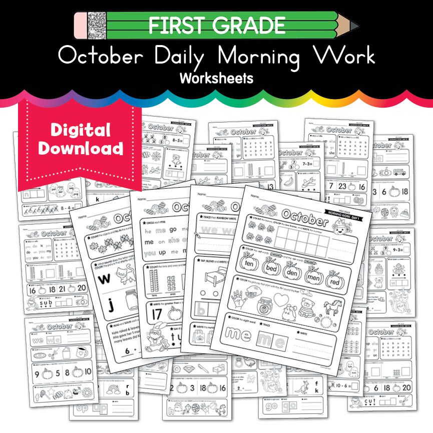 Printable First Grade October Daily Morning Work - Playground Press