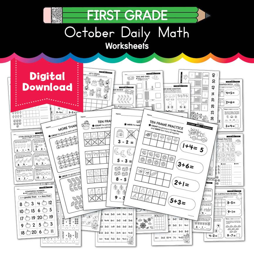 Printable First Grade October Daily Math Worksheets - Playground Press