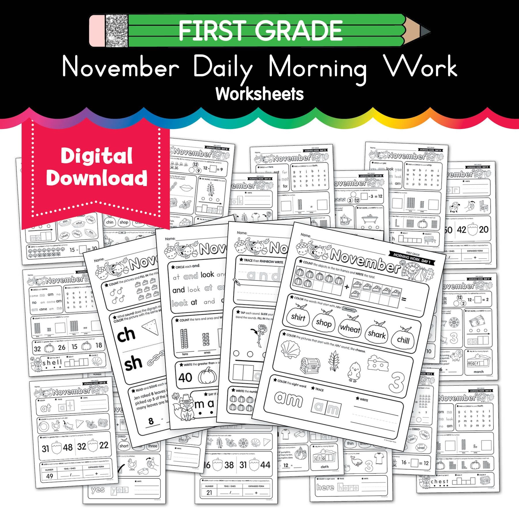 Printable First Grade November Daily Morning Work - Playground Press