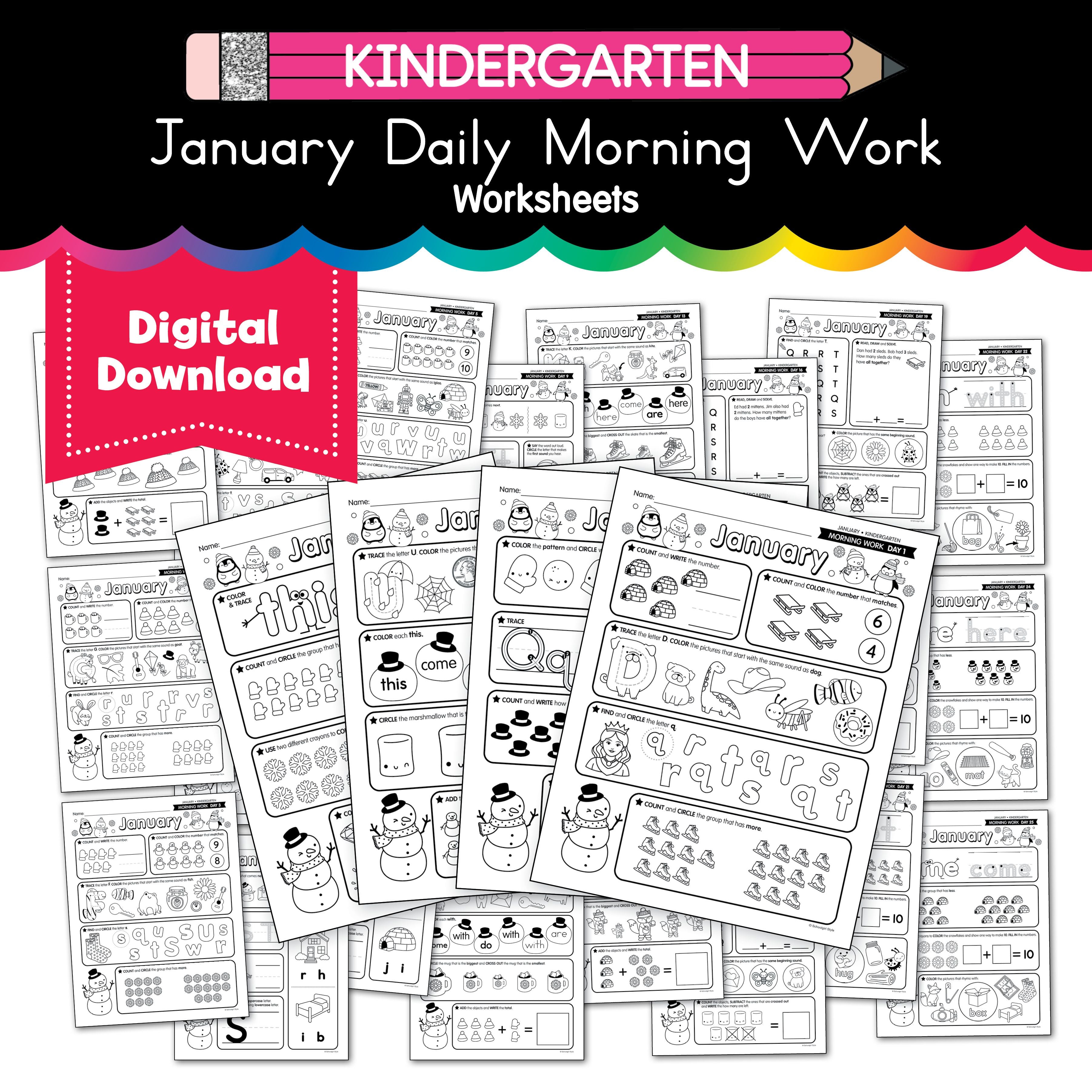 Printable Kindergarten January Daily Morning Work - Playground Press