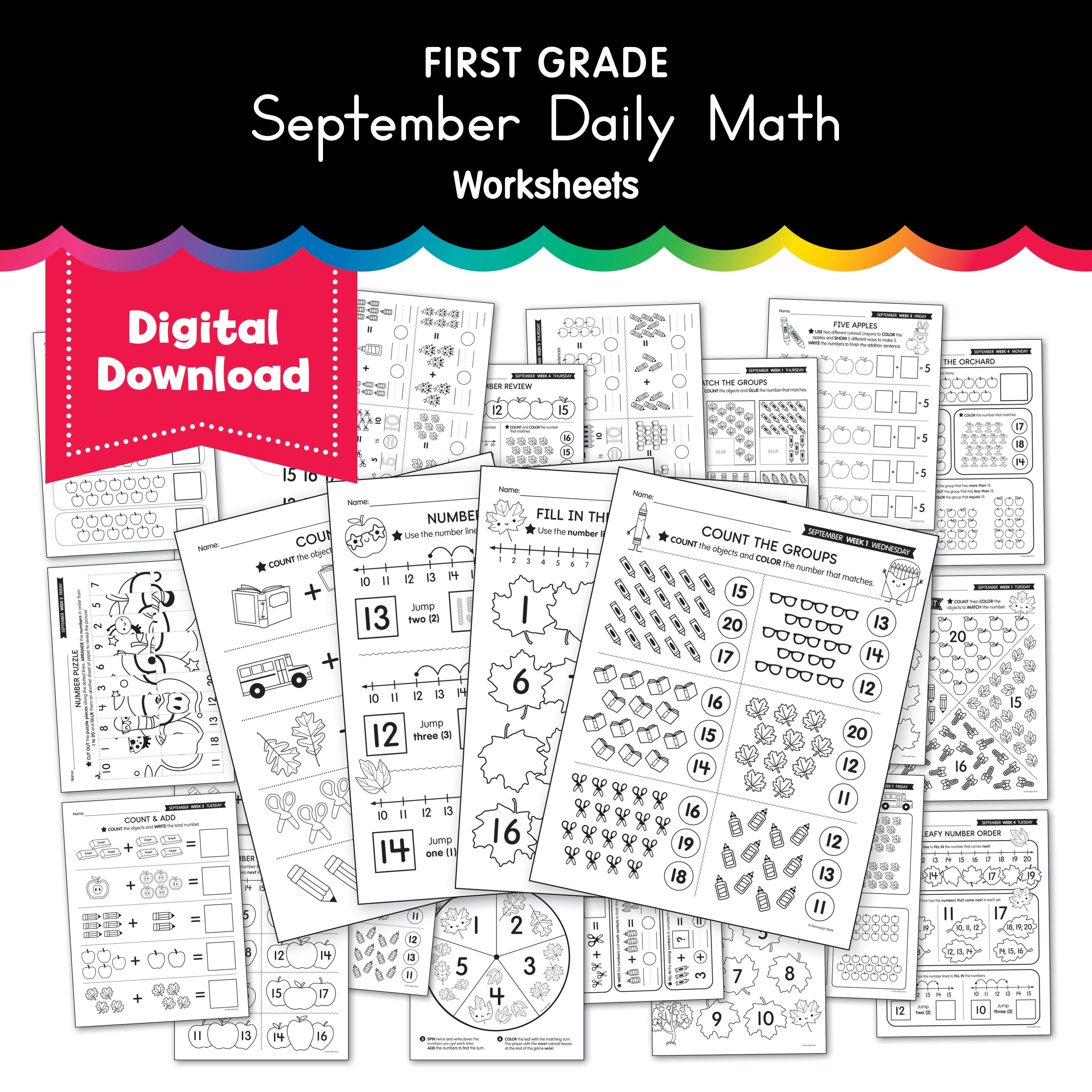 First Grade September Daily Math Worksheets - Playground Press
