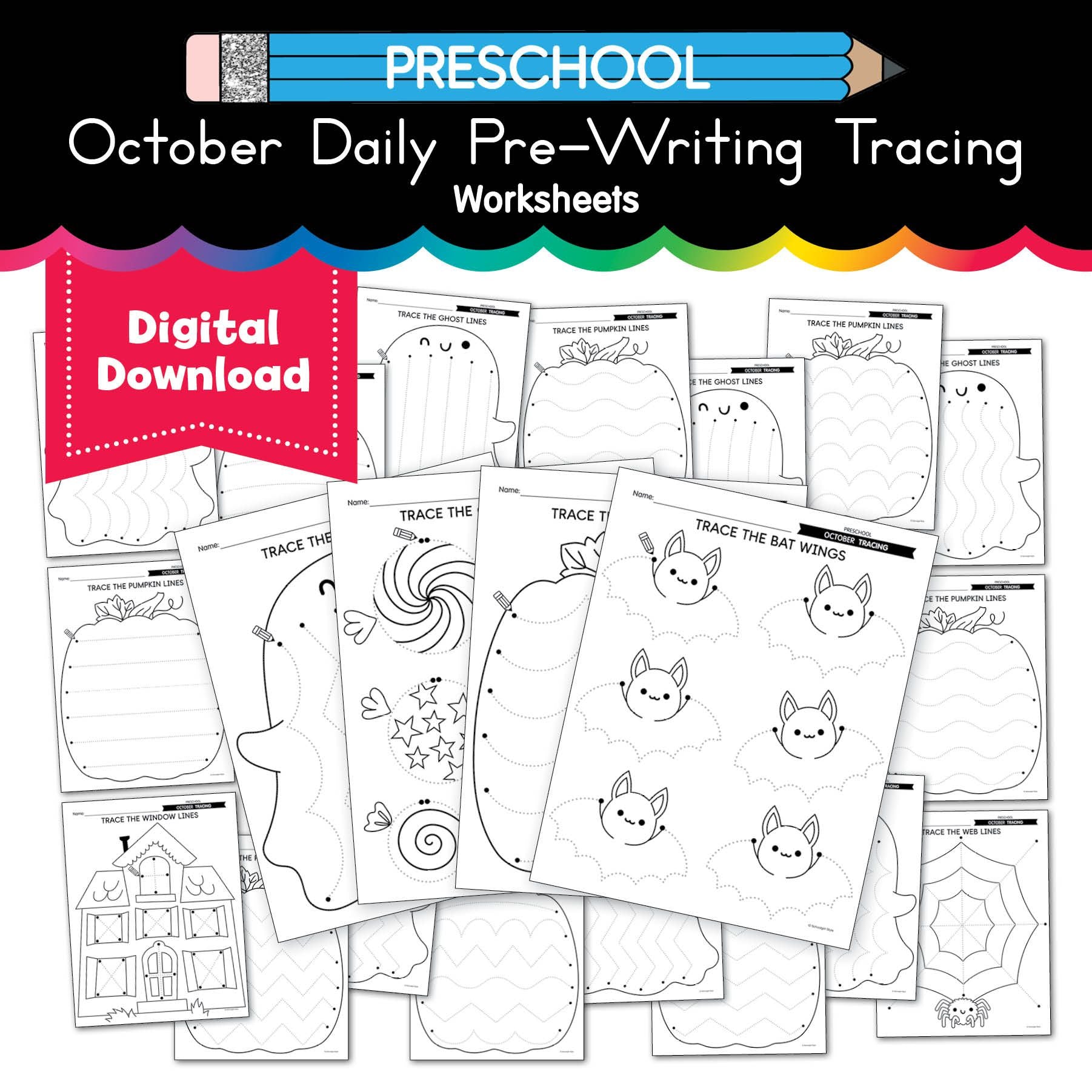 Printable Preschool October Pre-Writing Tracing Worksheets - Playground ...