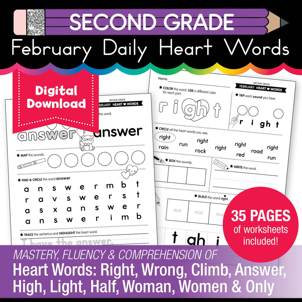 Printable Second Grade February Daily Heart Words - Playground Press