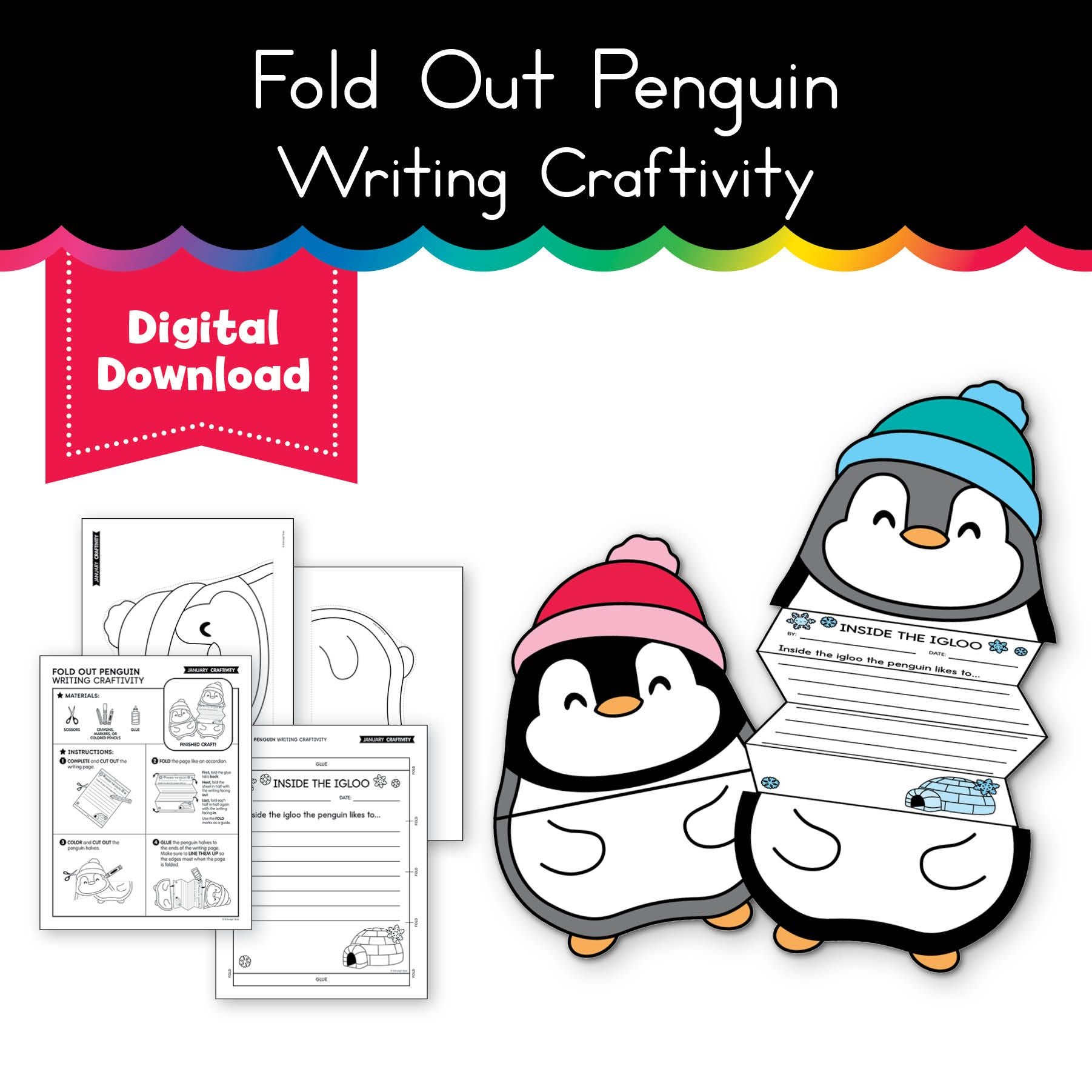 Printable January Fold Out Penguin Writing Craftivity - Playground Press