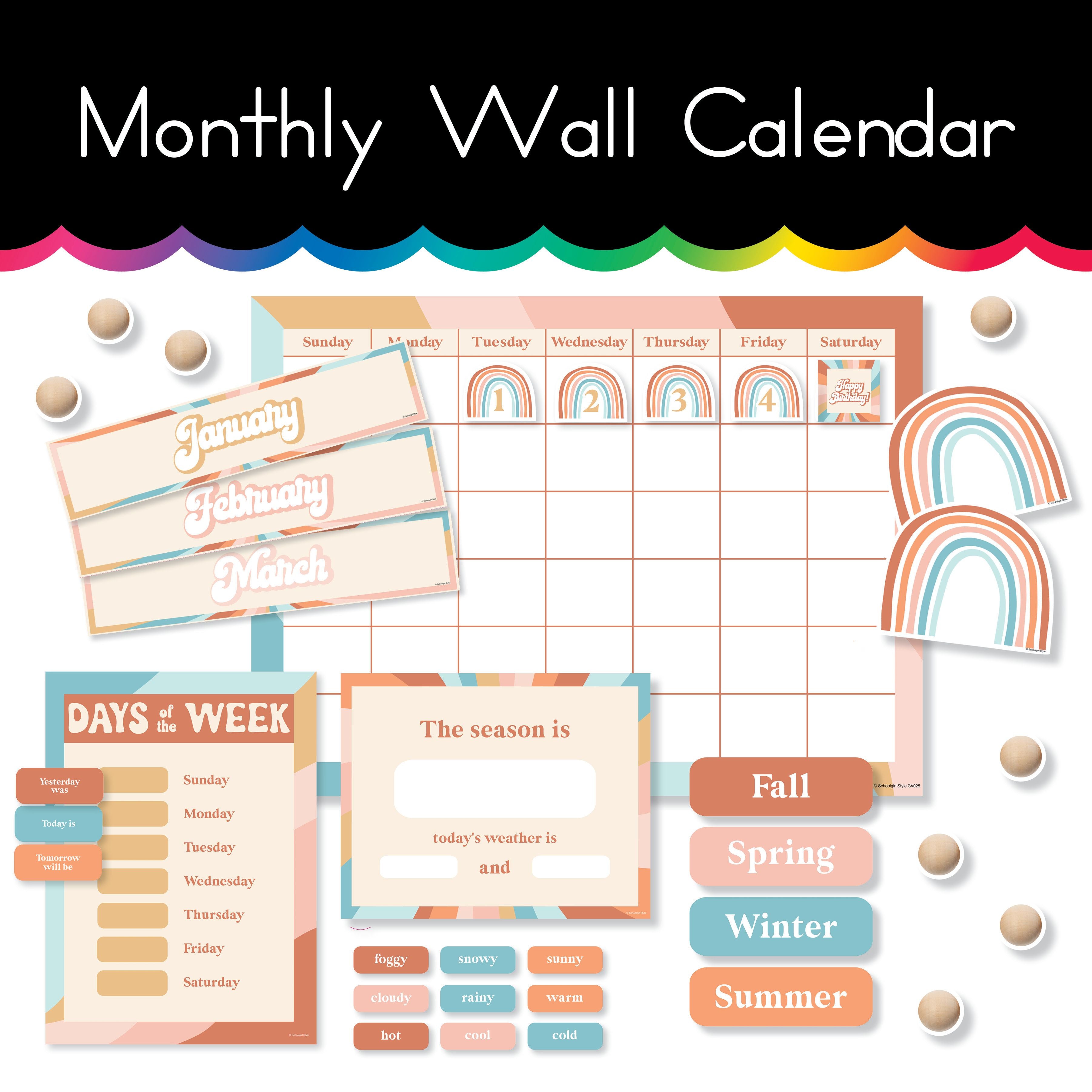 Pastel Boho Monthly Wall Calendar | Printable Resource - Playground Press