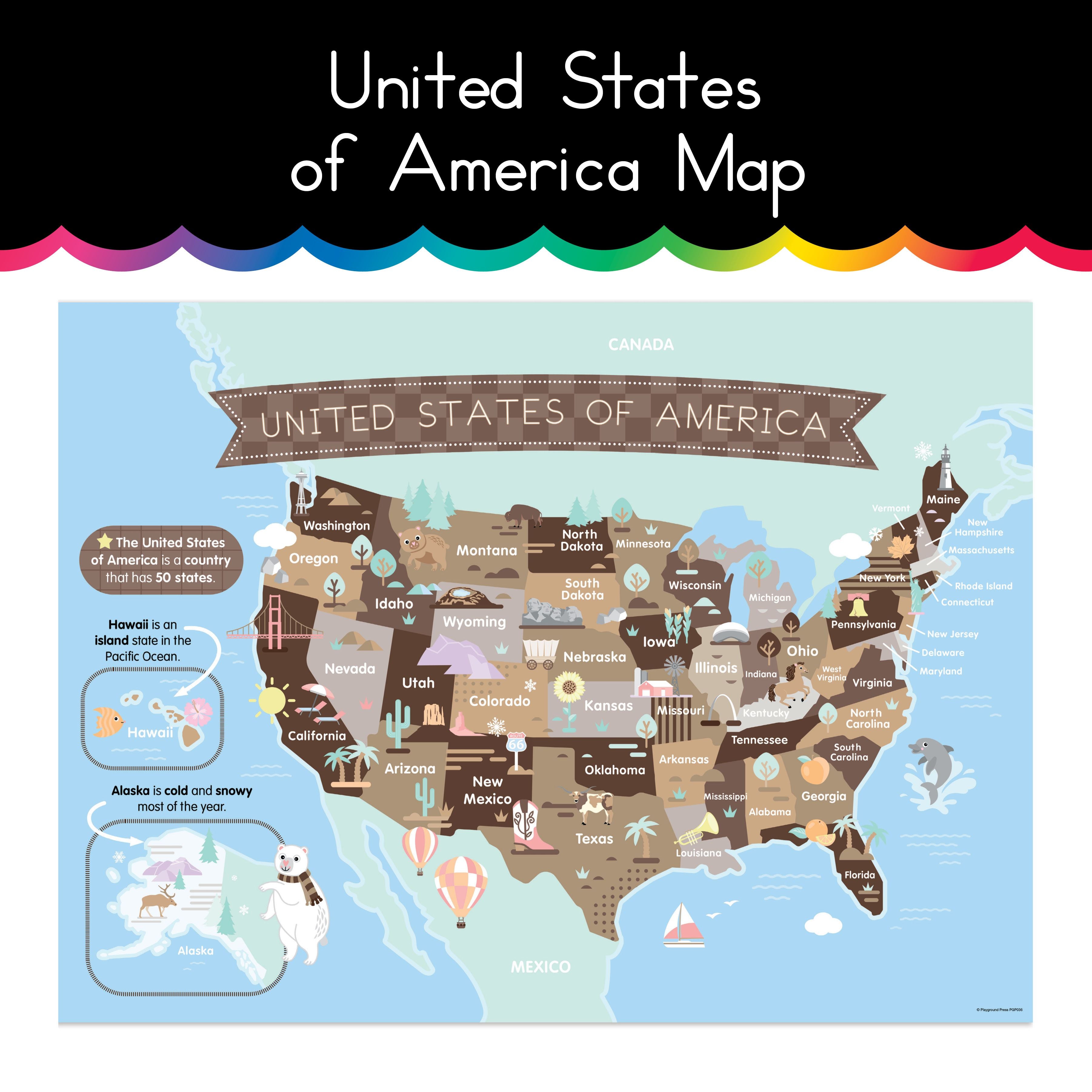 Neutral United States of America Map Home Learning Poster - Playground ...