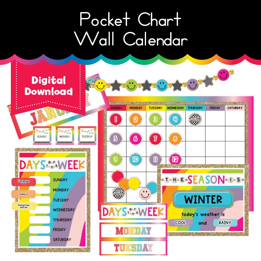 Bright Pocket Chart Wall Calendar | Printable Resource - Playground Press