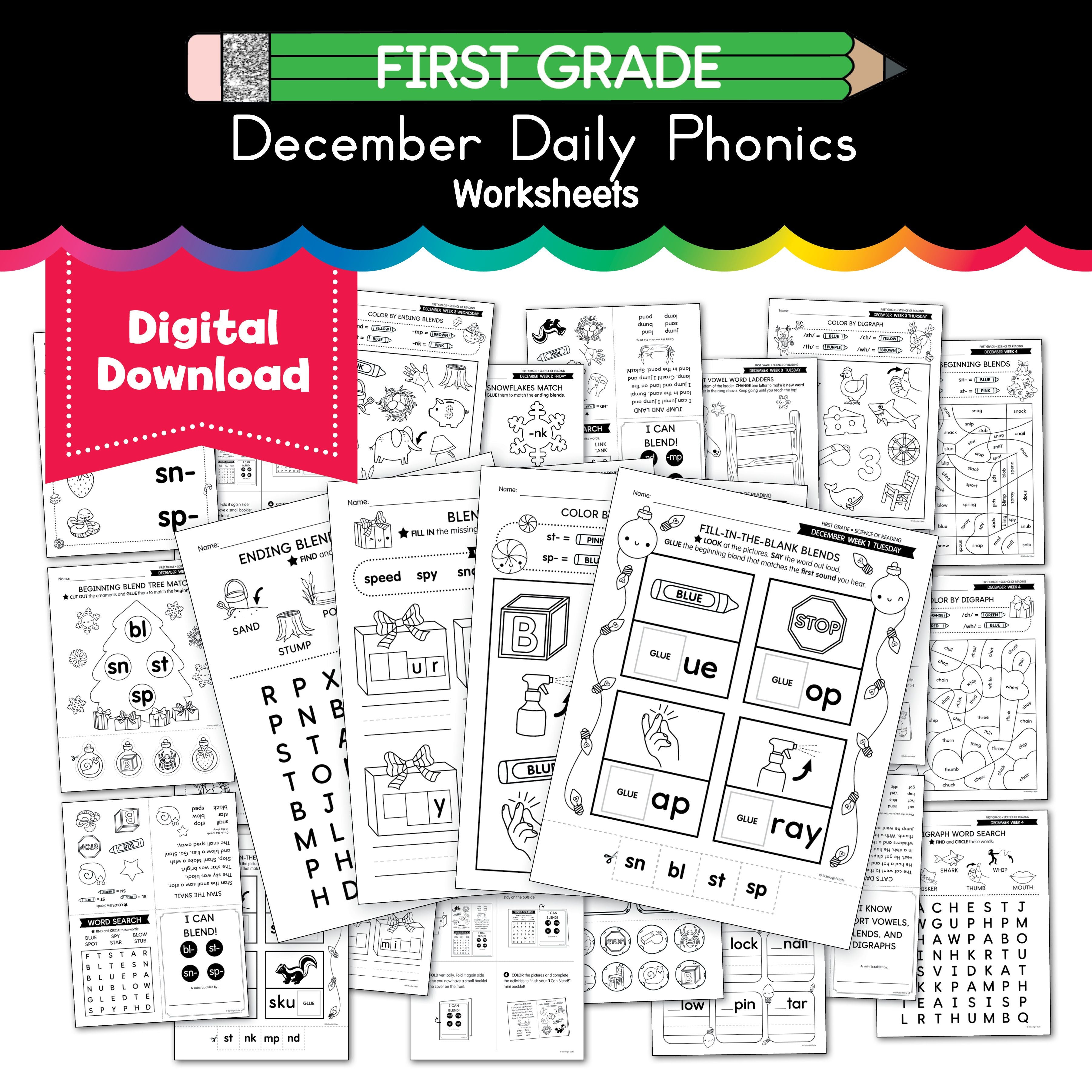 Printable First Grade December Daily Phonics - Playground Press