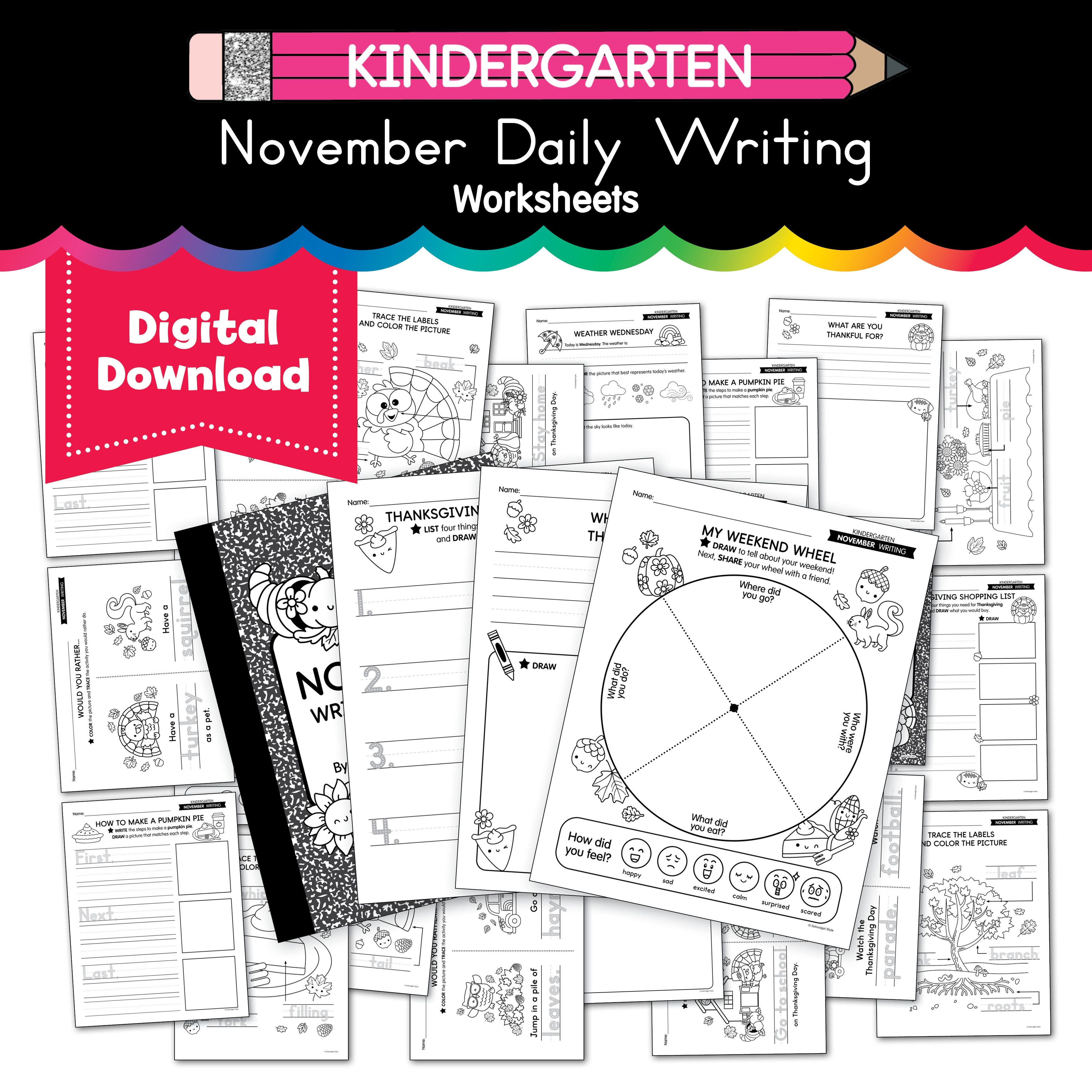 Printable Kindergarten November Daily Writing - Playground Press