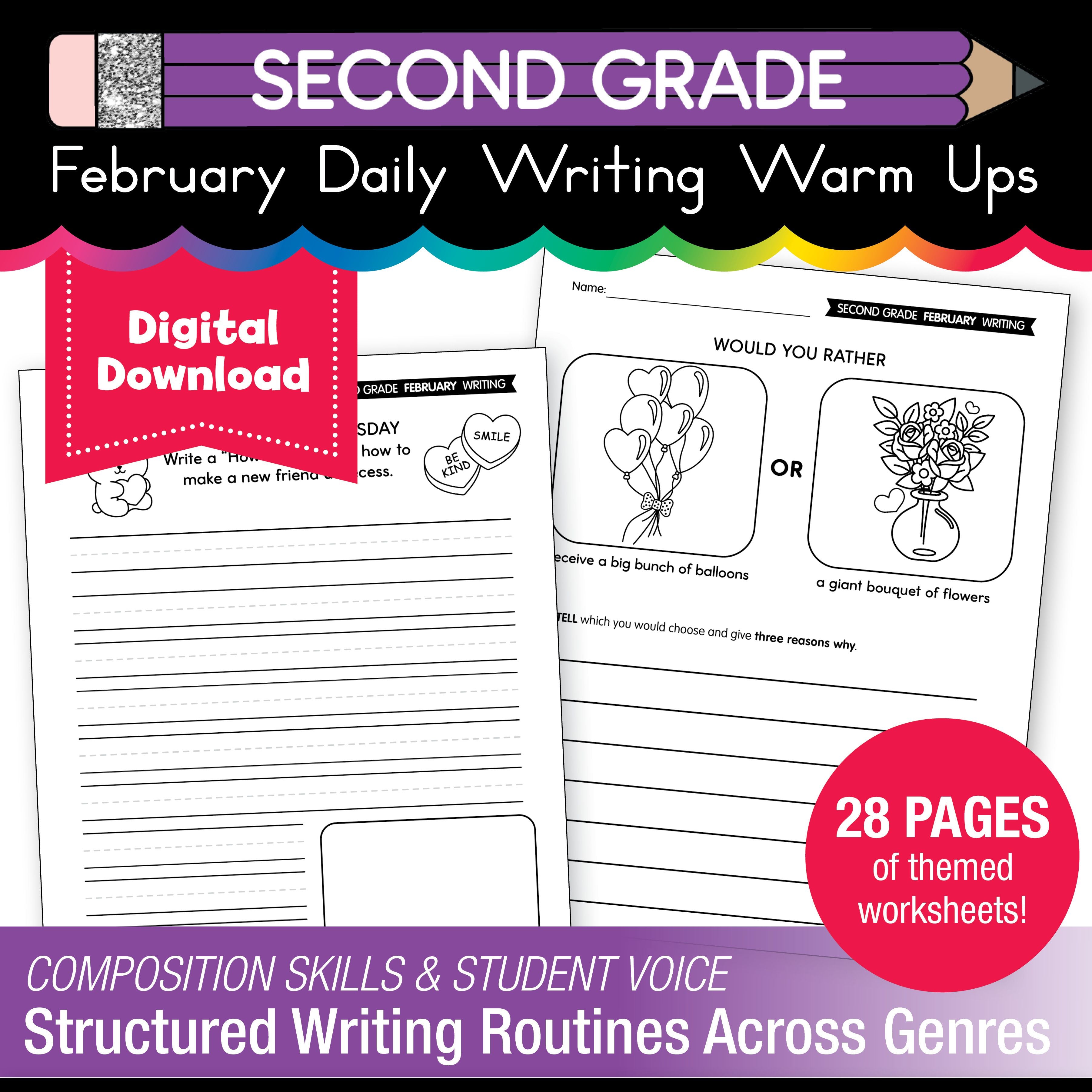 Printable Second Grade February Daily Writing Warm Ups - Playground Press