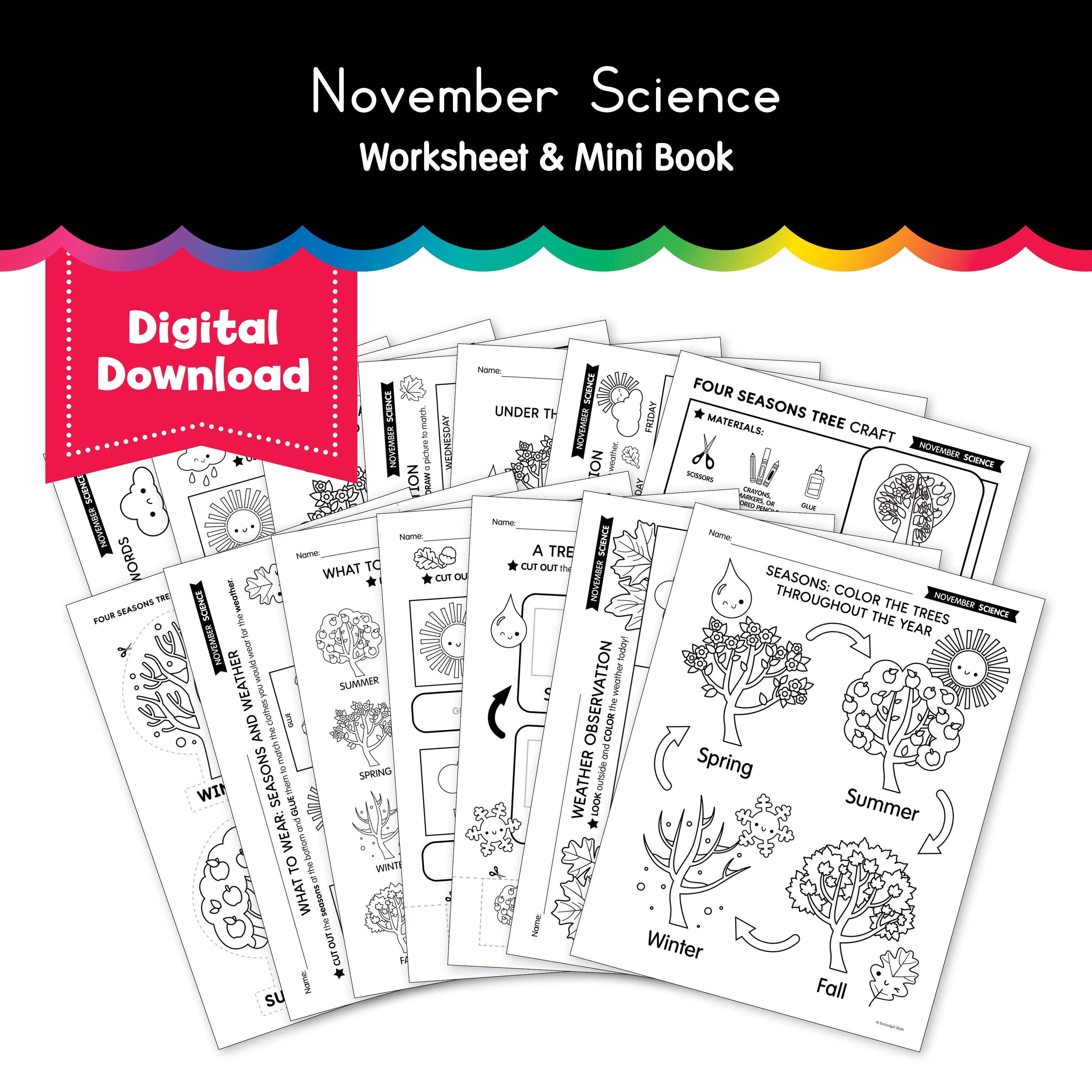 Printable November Science Worksheet and Mini Book - Playground Press