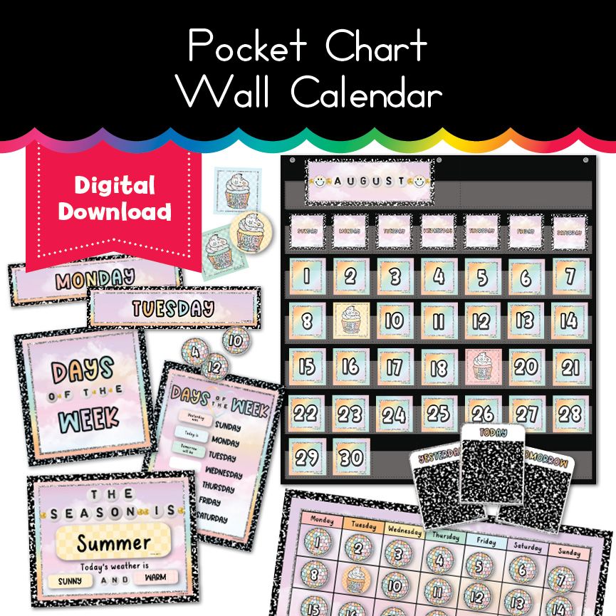 Pastel Pocket Chart Wall Calendar | Printable Resource - Playground Press
