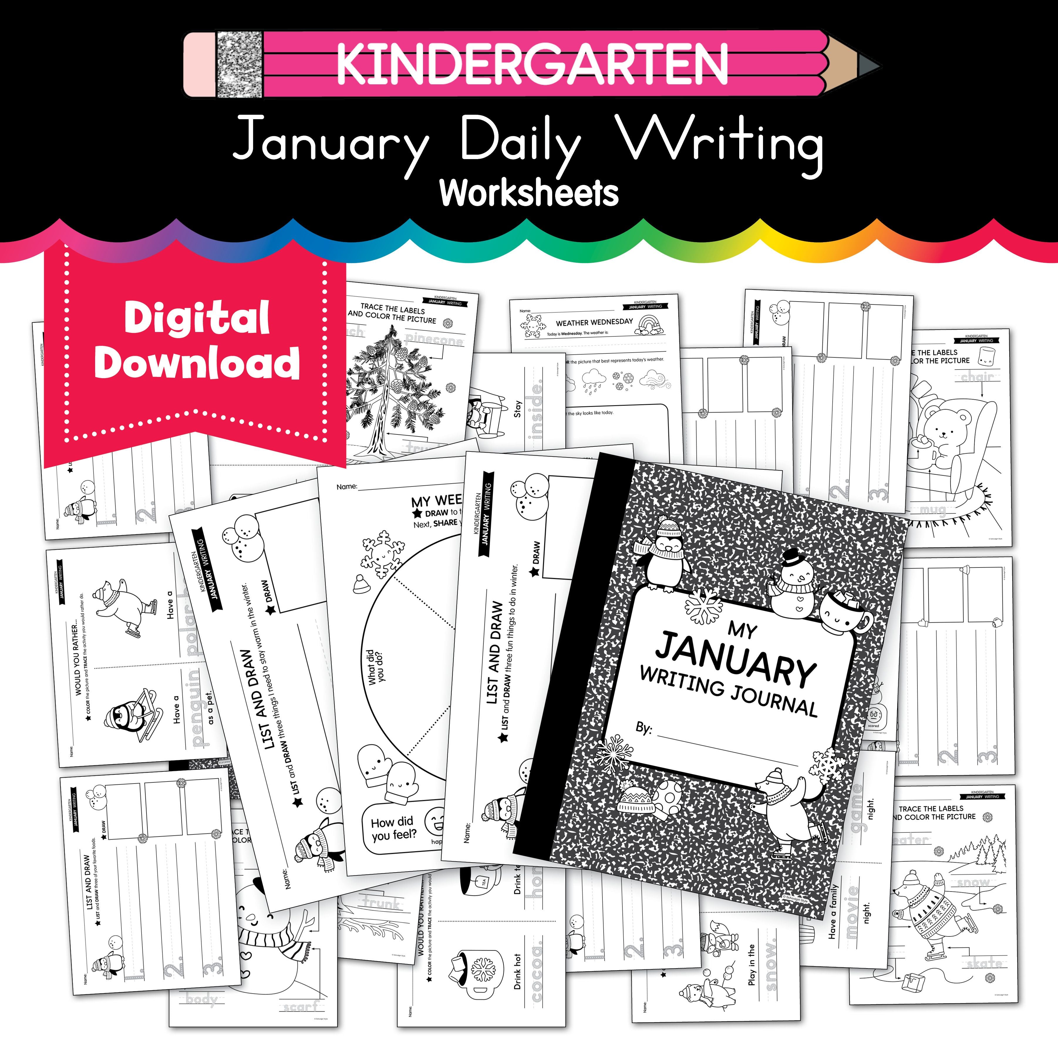 Printable Kindergarten January Daily Writing - Playground Press