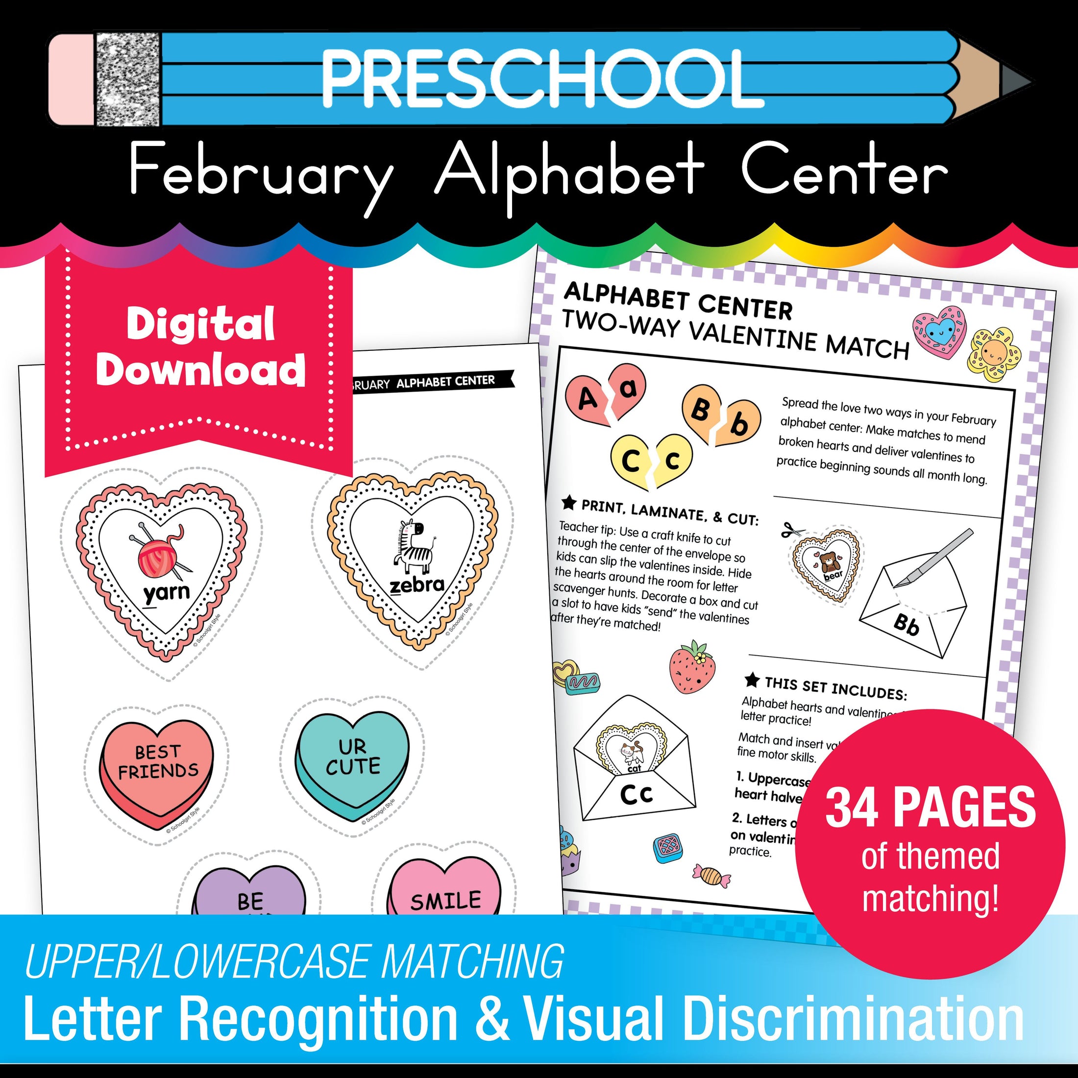 Printable Preschool February Alphabet Center - Playground Press