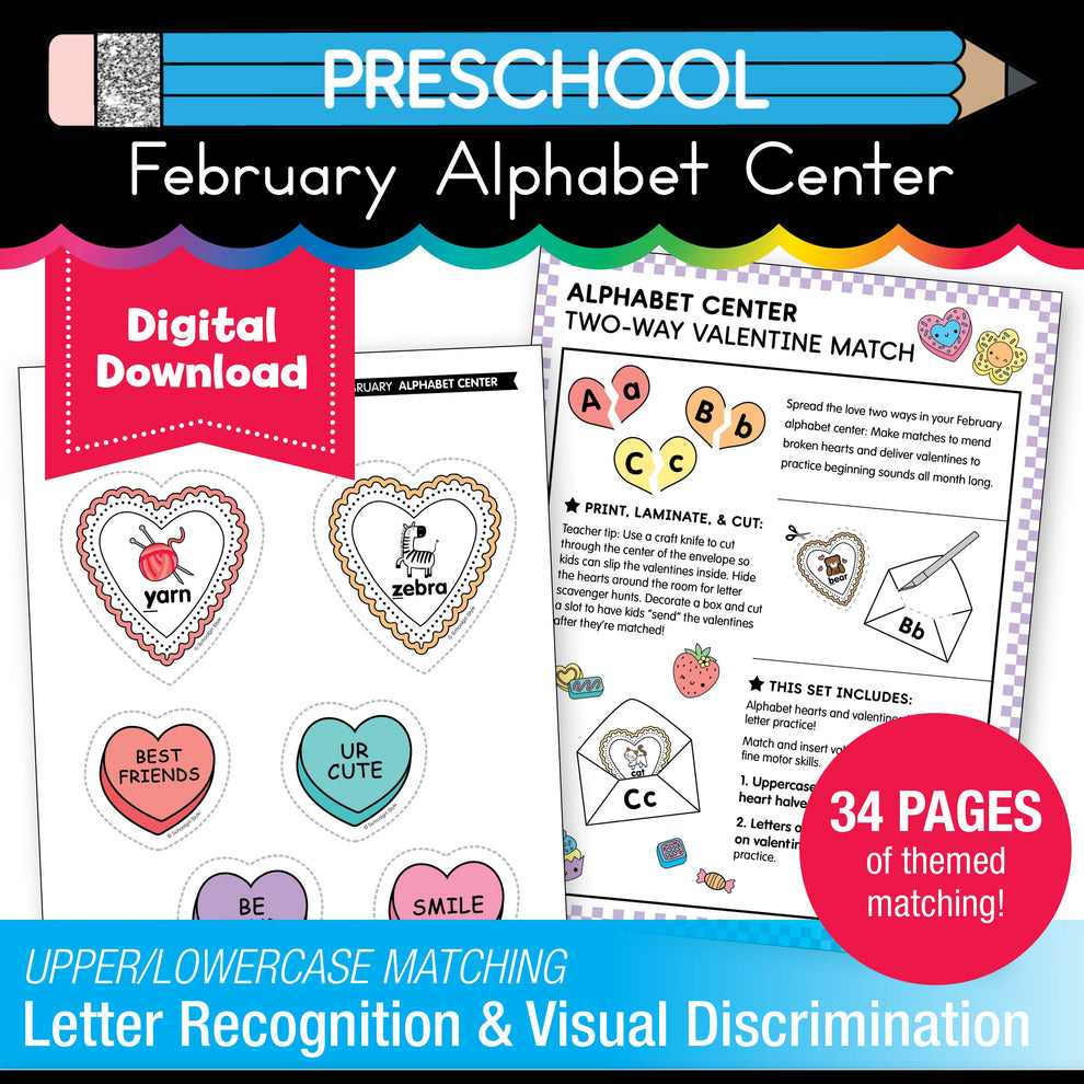 Printable Preschool February Alphabet Center - Playground Press