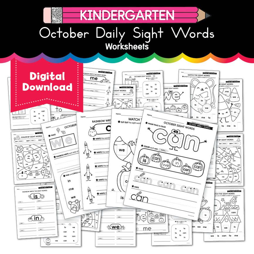 Printable Kindergarten October Daily Sight Words - Playground Press