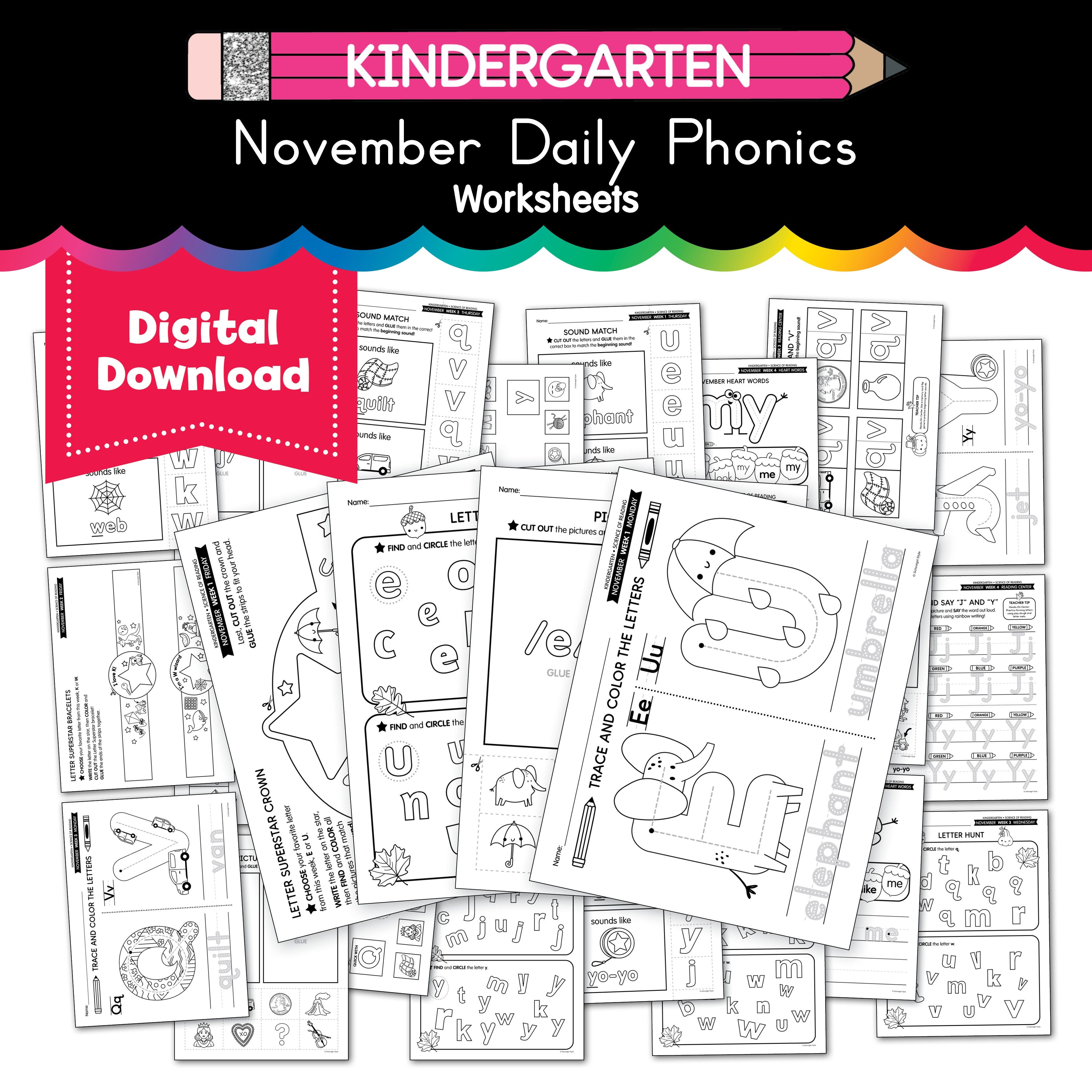 Printable Kindergarten November Daily Phonics - Playground Press