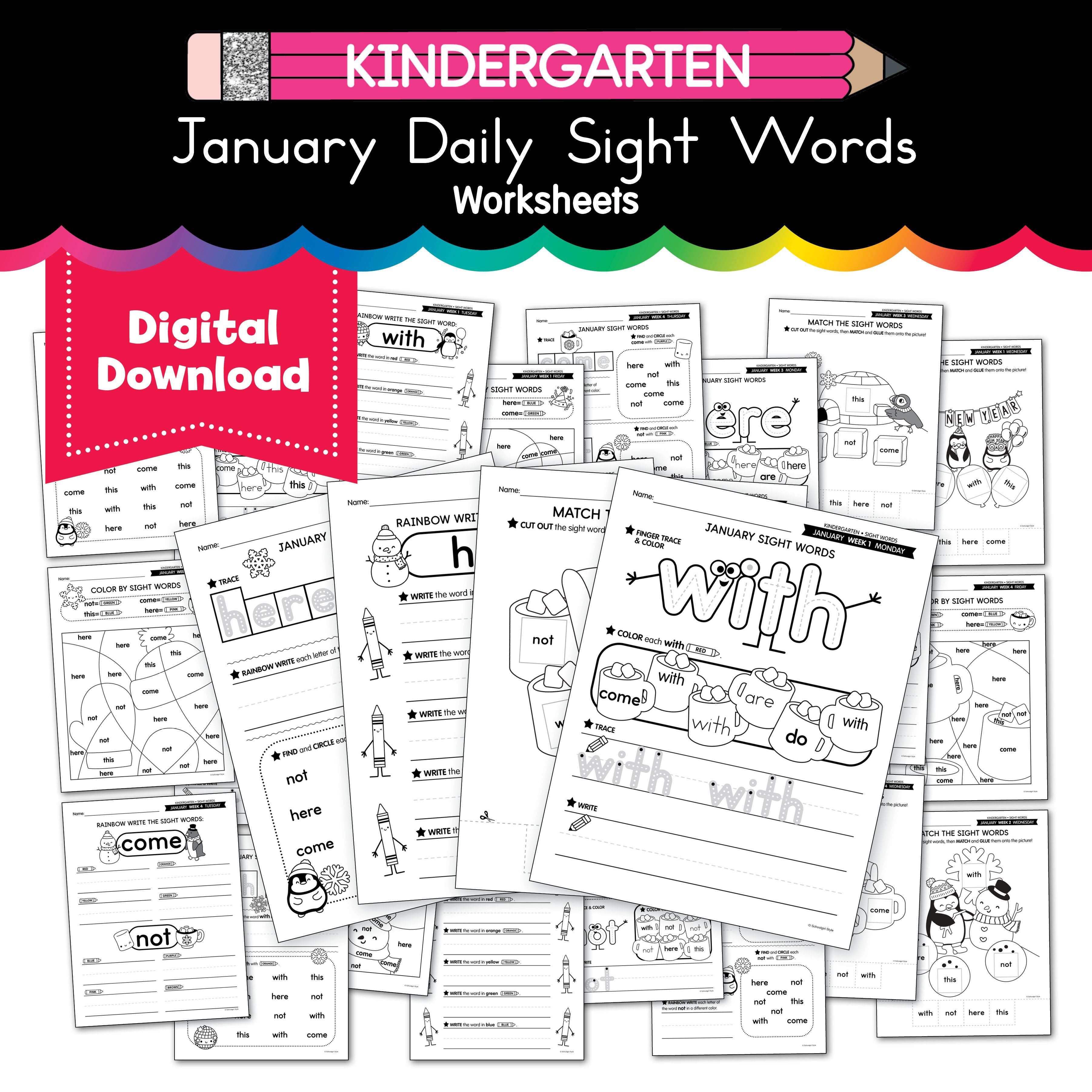 Printable Kindergarten January Daily Sight Words - Playground Press