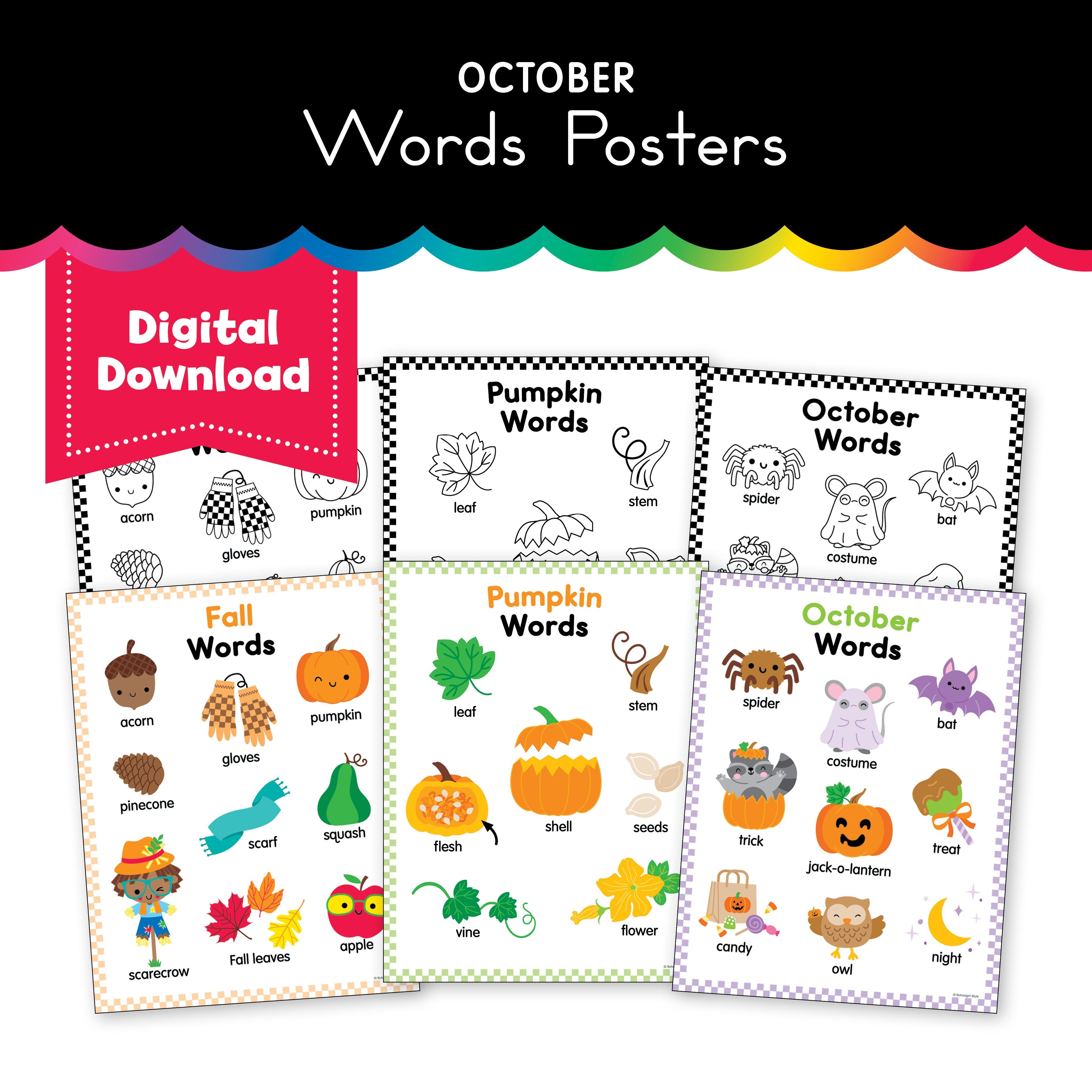 Printable October Words Posters - Playground Press