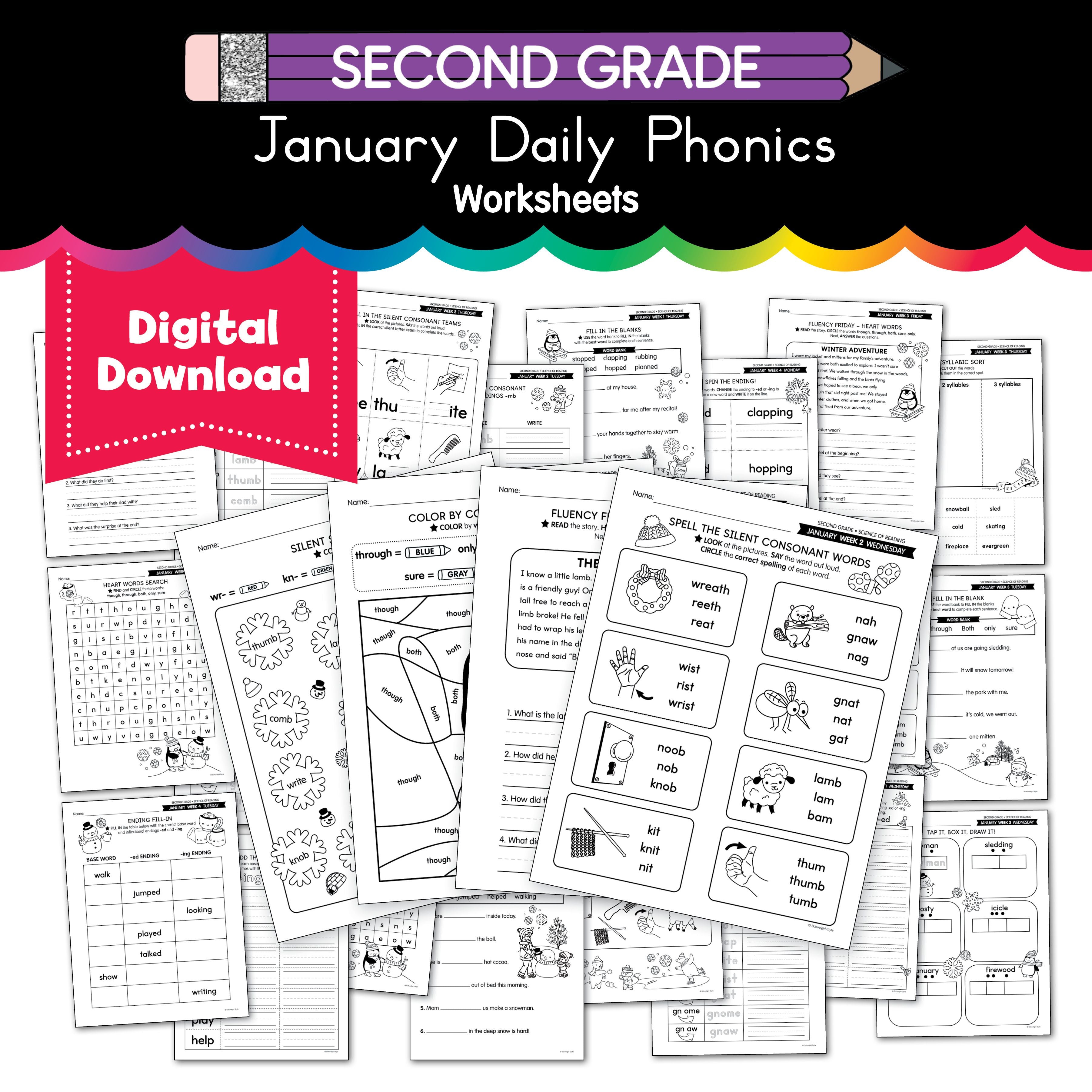 Printable Second Grade January Daily Phonics - Playground Press