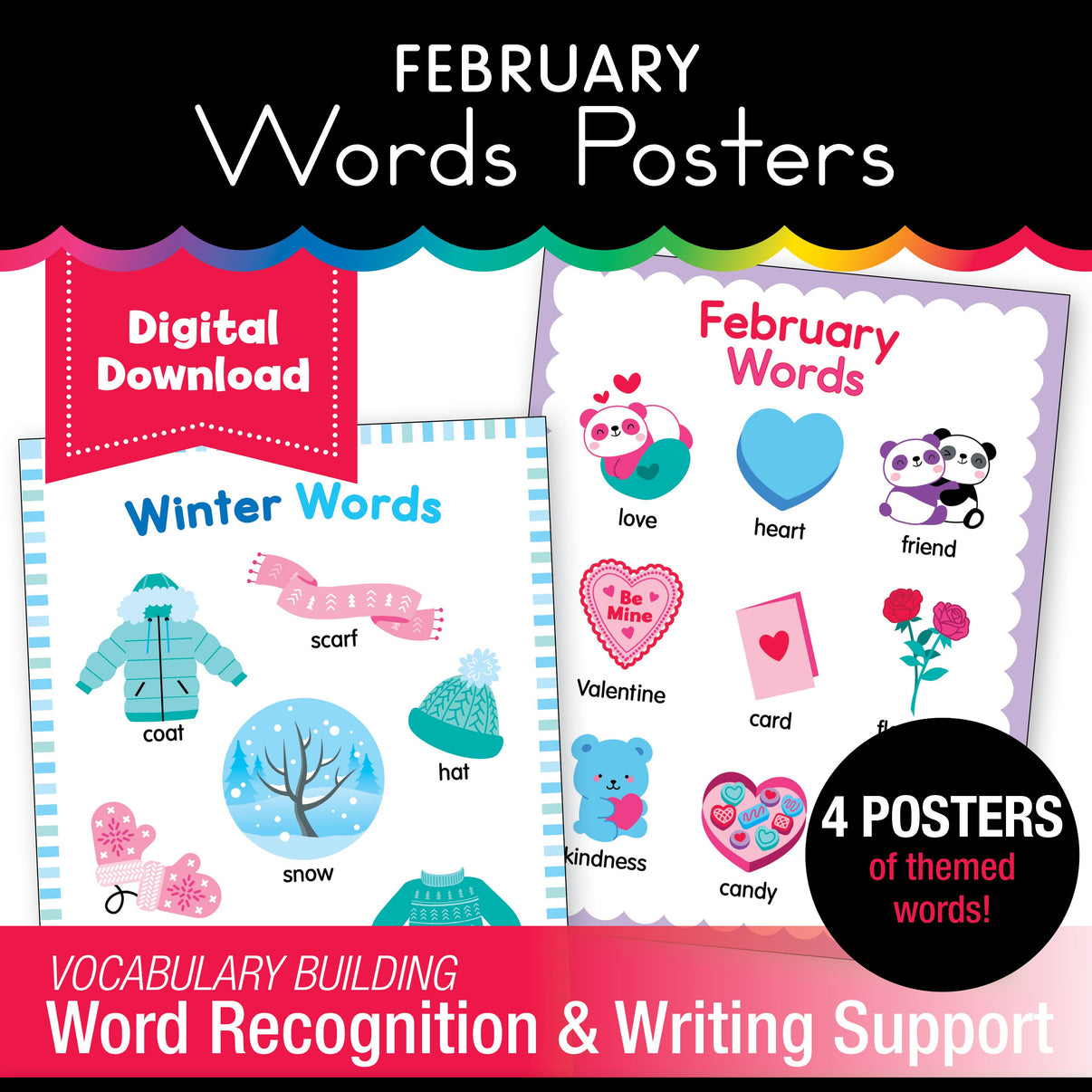Printable February Words Posters - Playground Press