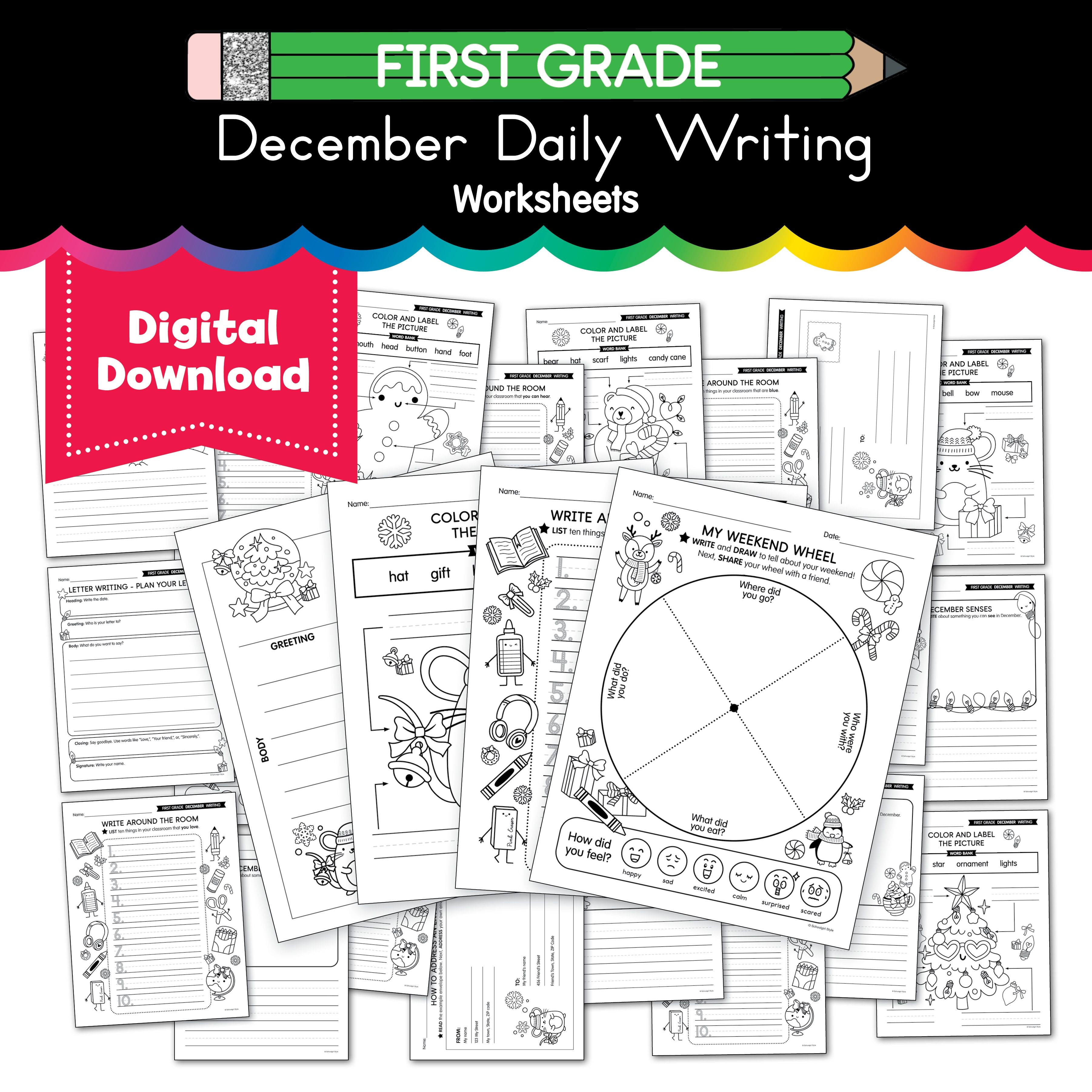 Printable First Grade December Daily Writing - Playground Press