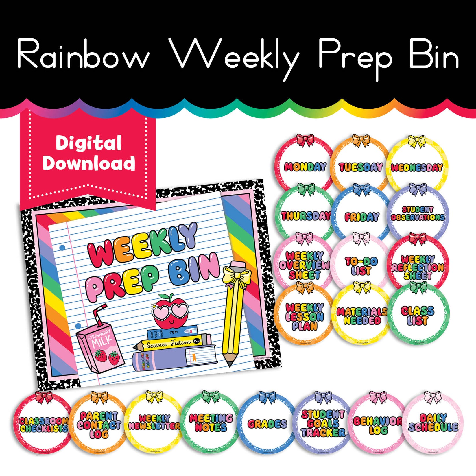 Printable Rainbow Weekly Prep Bin - Playground Press