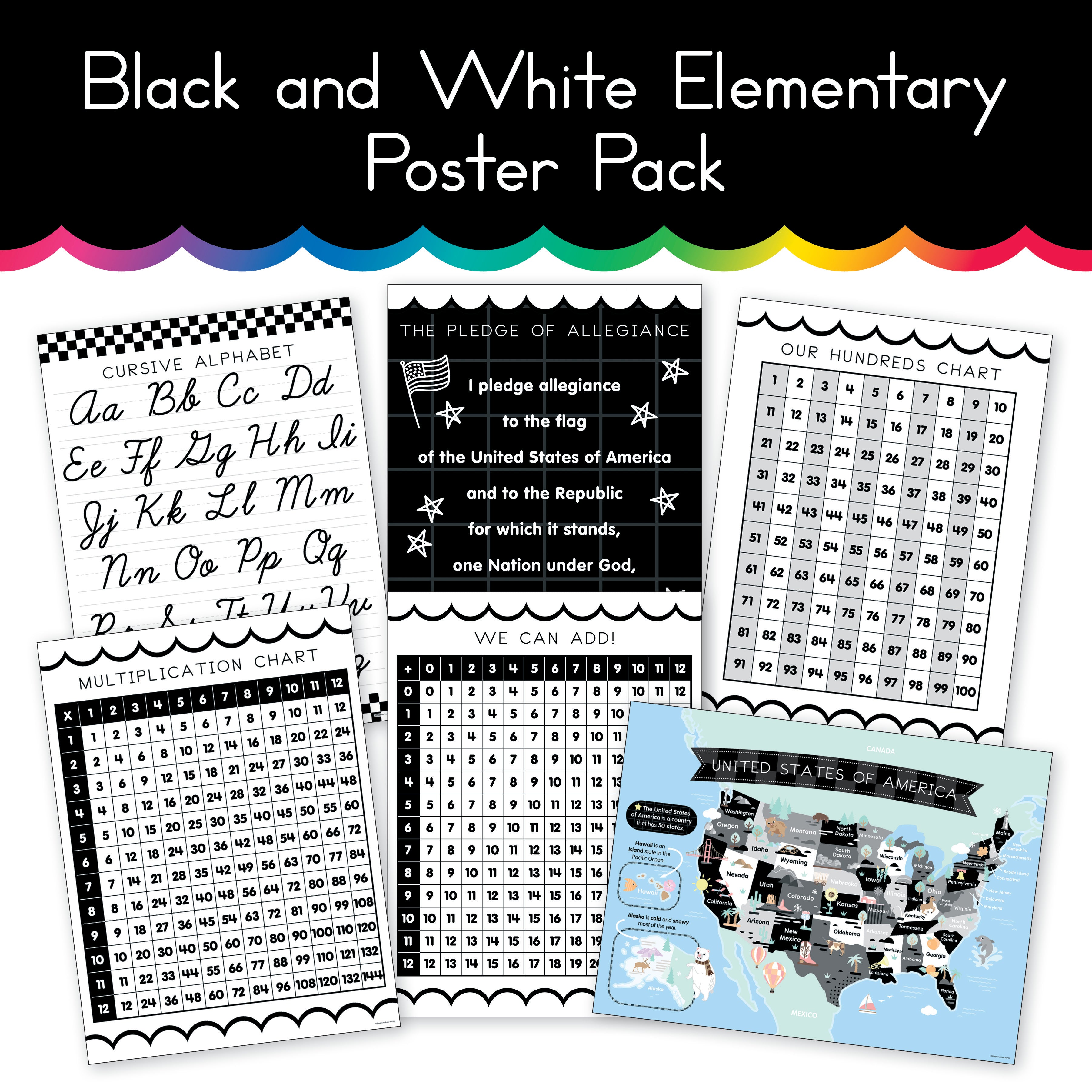 Black and White Elementary Poster Pack - Playground Press