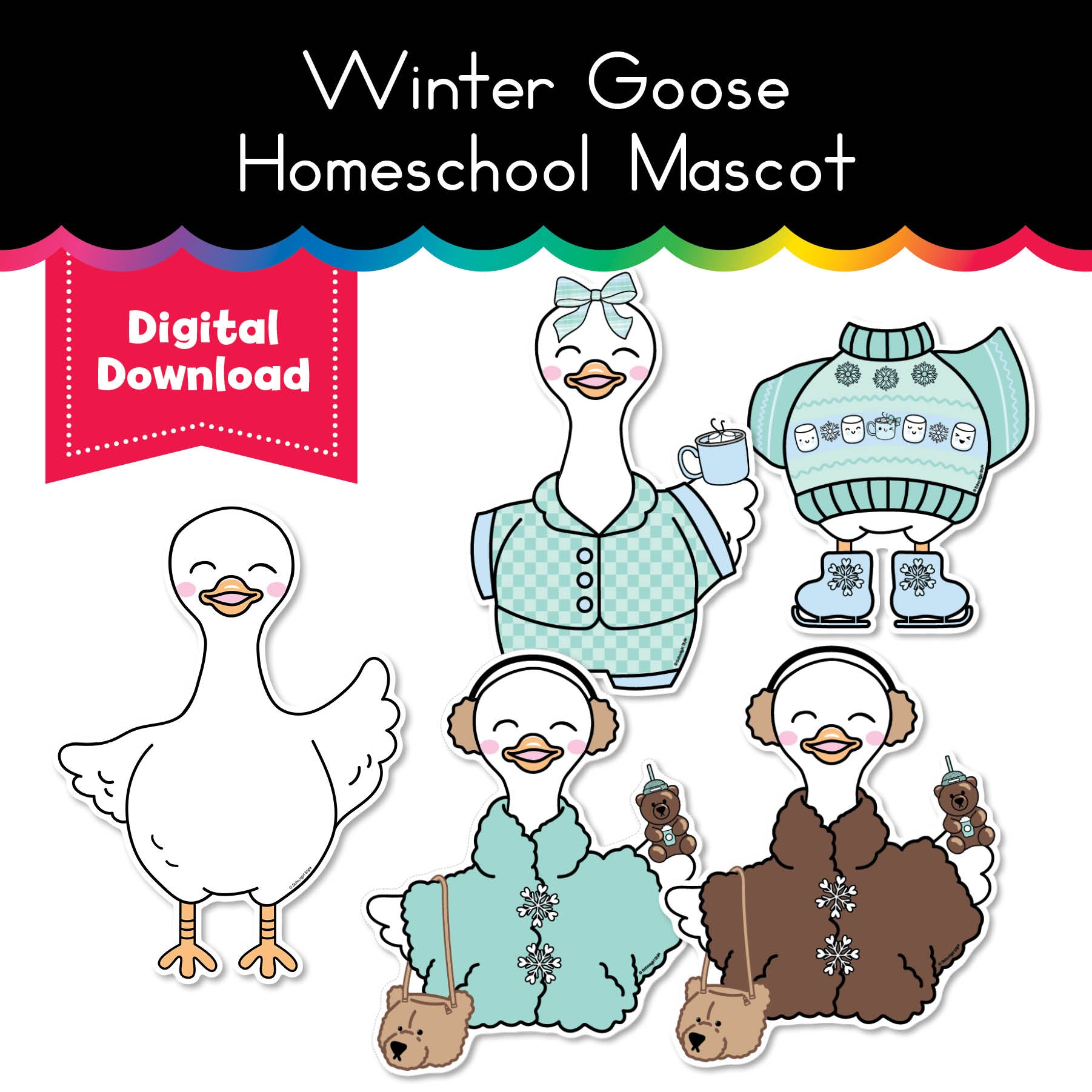 Printable Winter Goose Homeschool Mascot - Playground Press