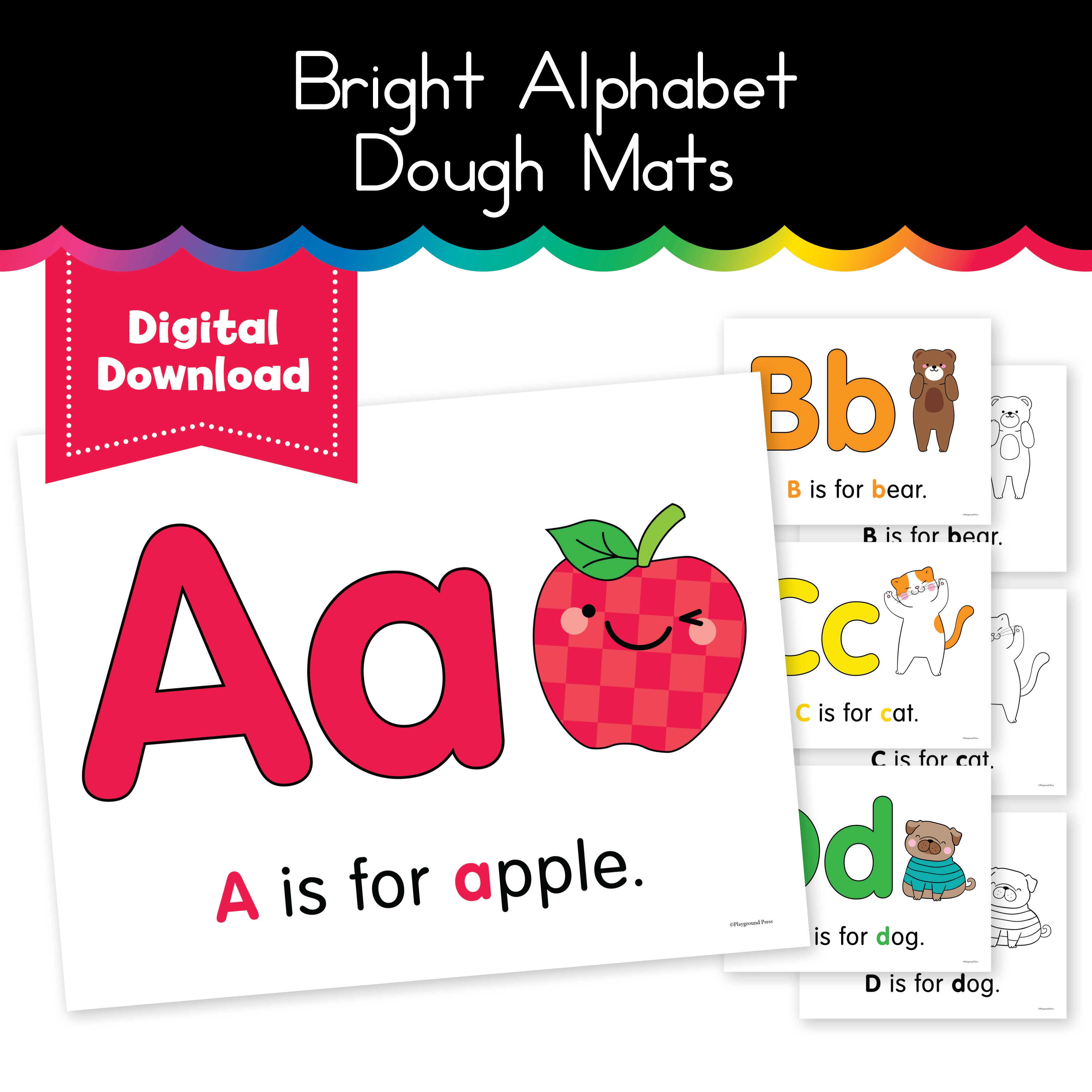 Alphabet Dough Mats | Bright | and Black & White - Playground Press