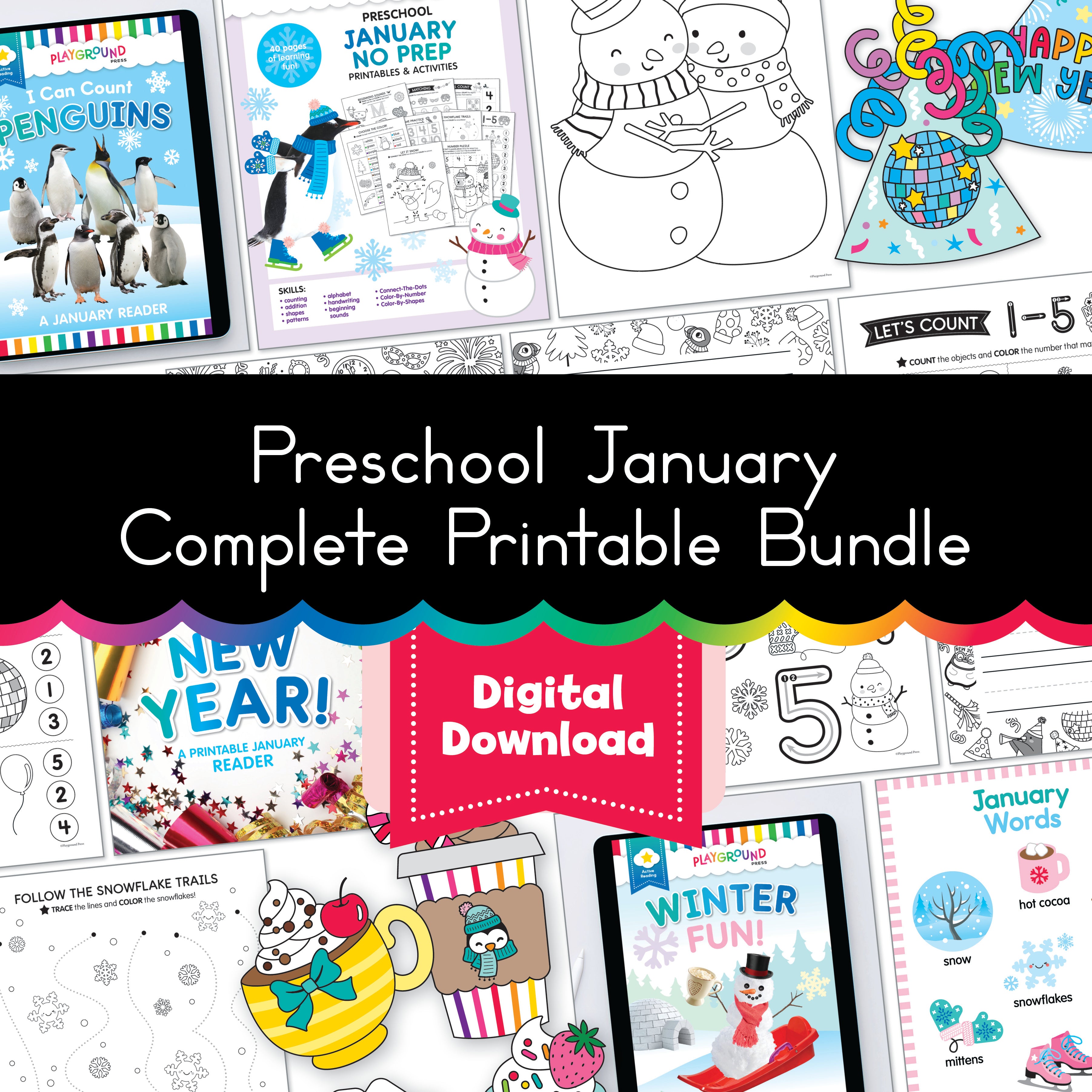 Preschool January No Prep Complete Printable Bundle - Playground Press