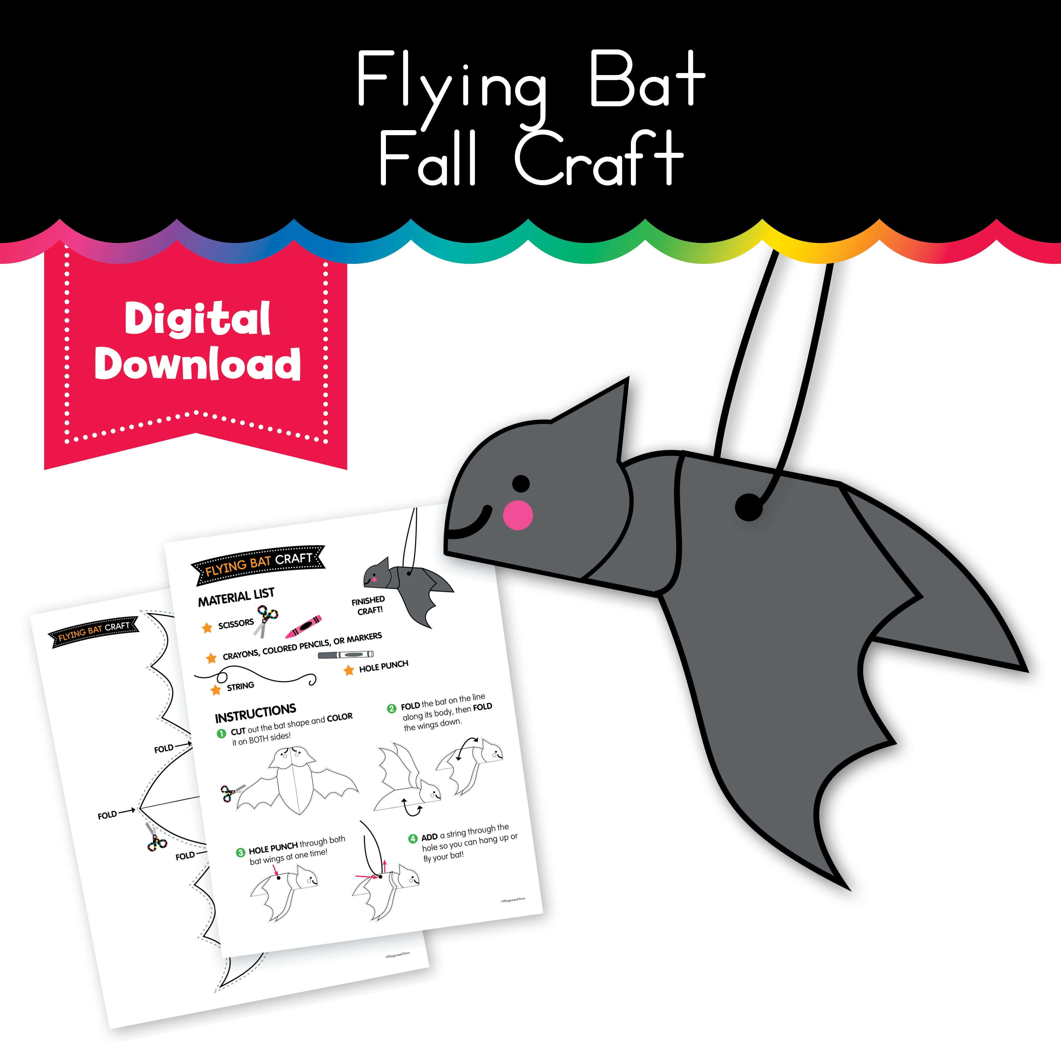 Printable Flying Bat Fall Craft - Playground Press