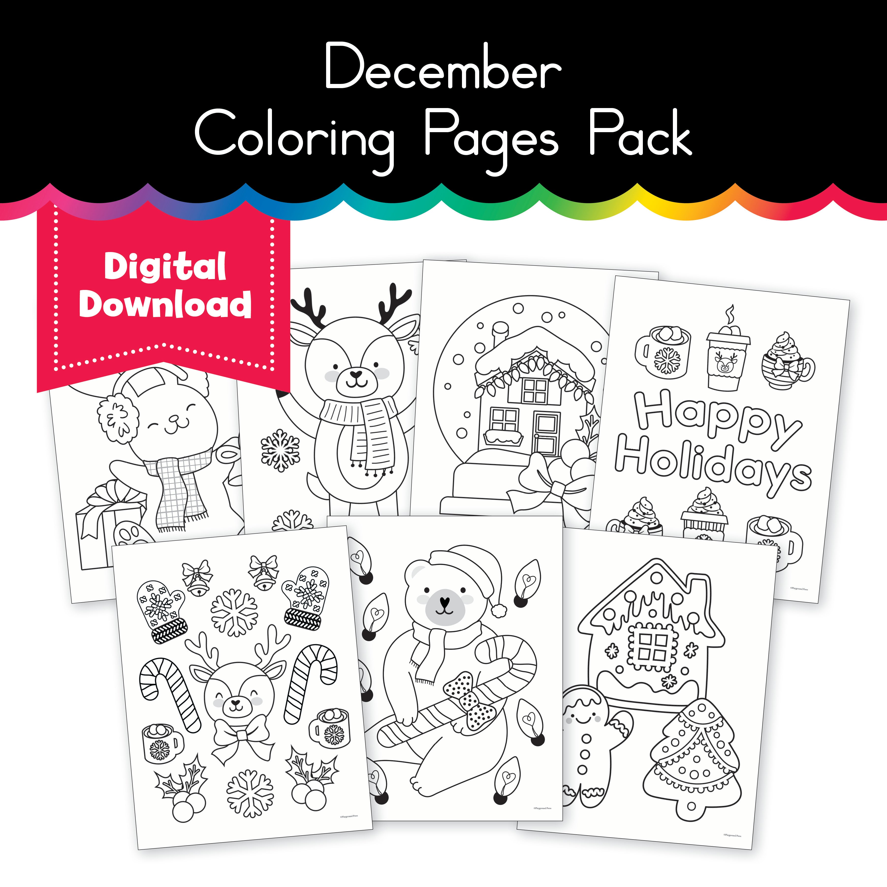 Free Printable December Coloring Pages Pack 1 - Playground Press