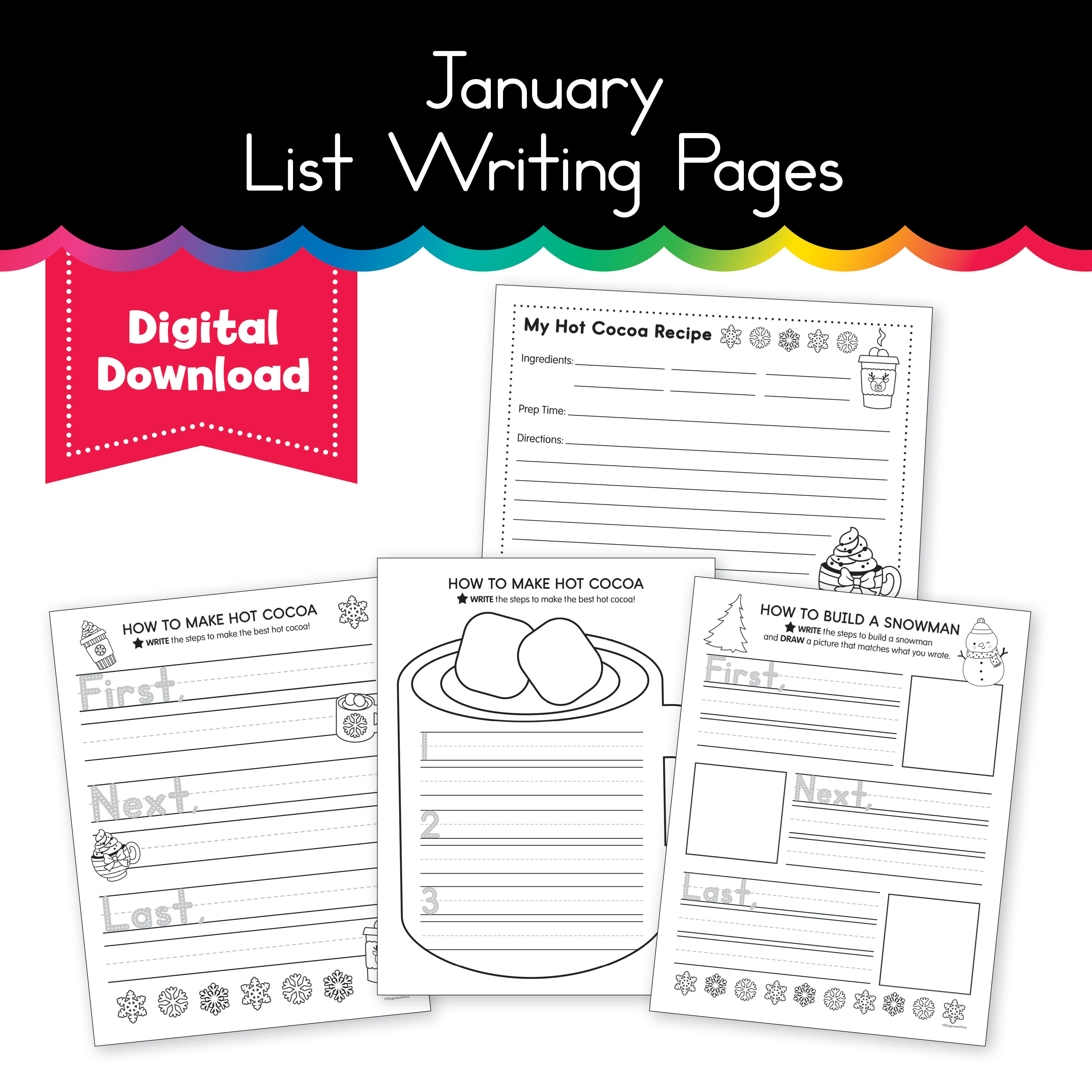 January List Writing Pages - Playground Press