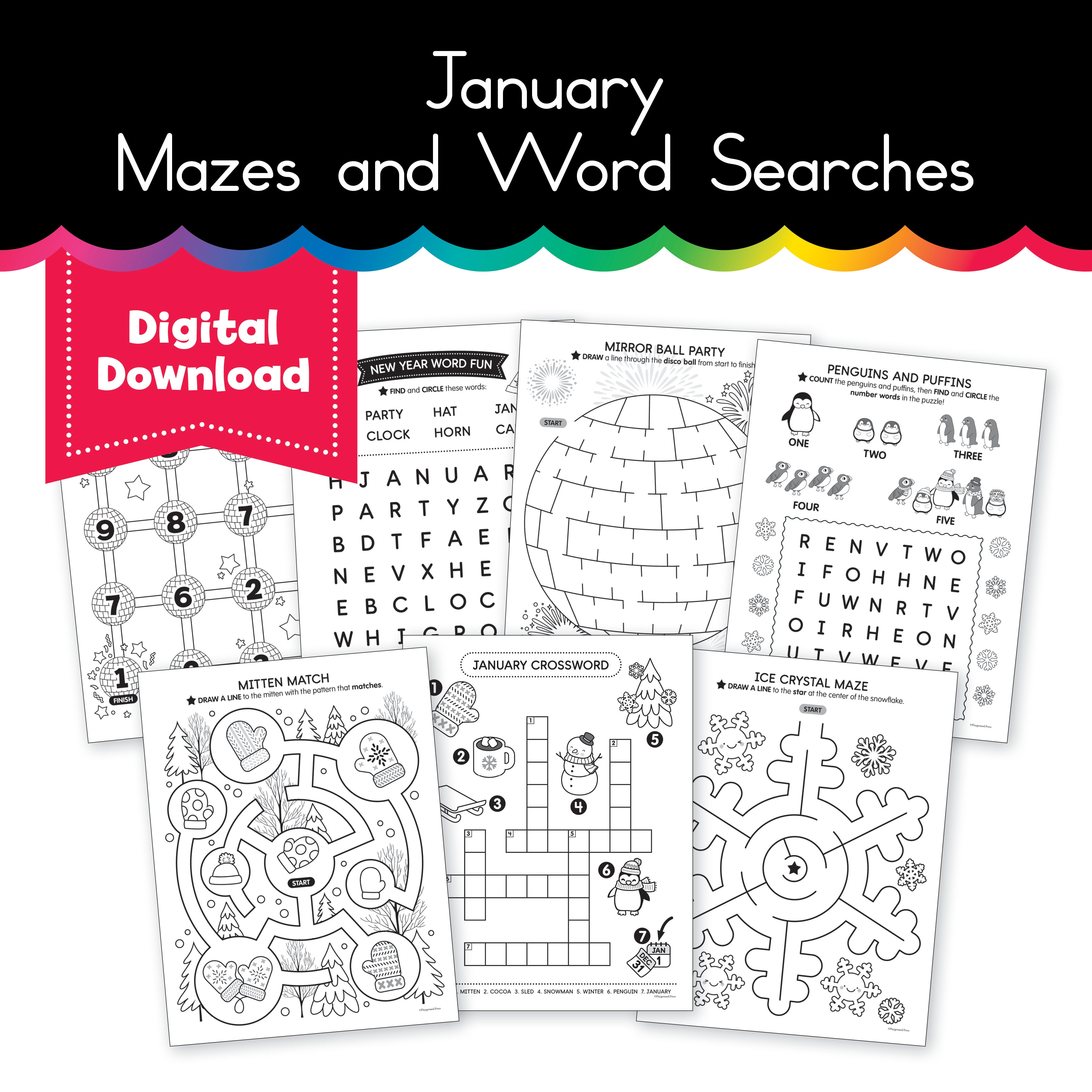 January Mazes and Word Searches Activity Pack - Playground Press