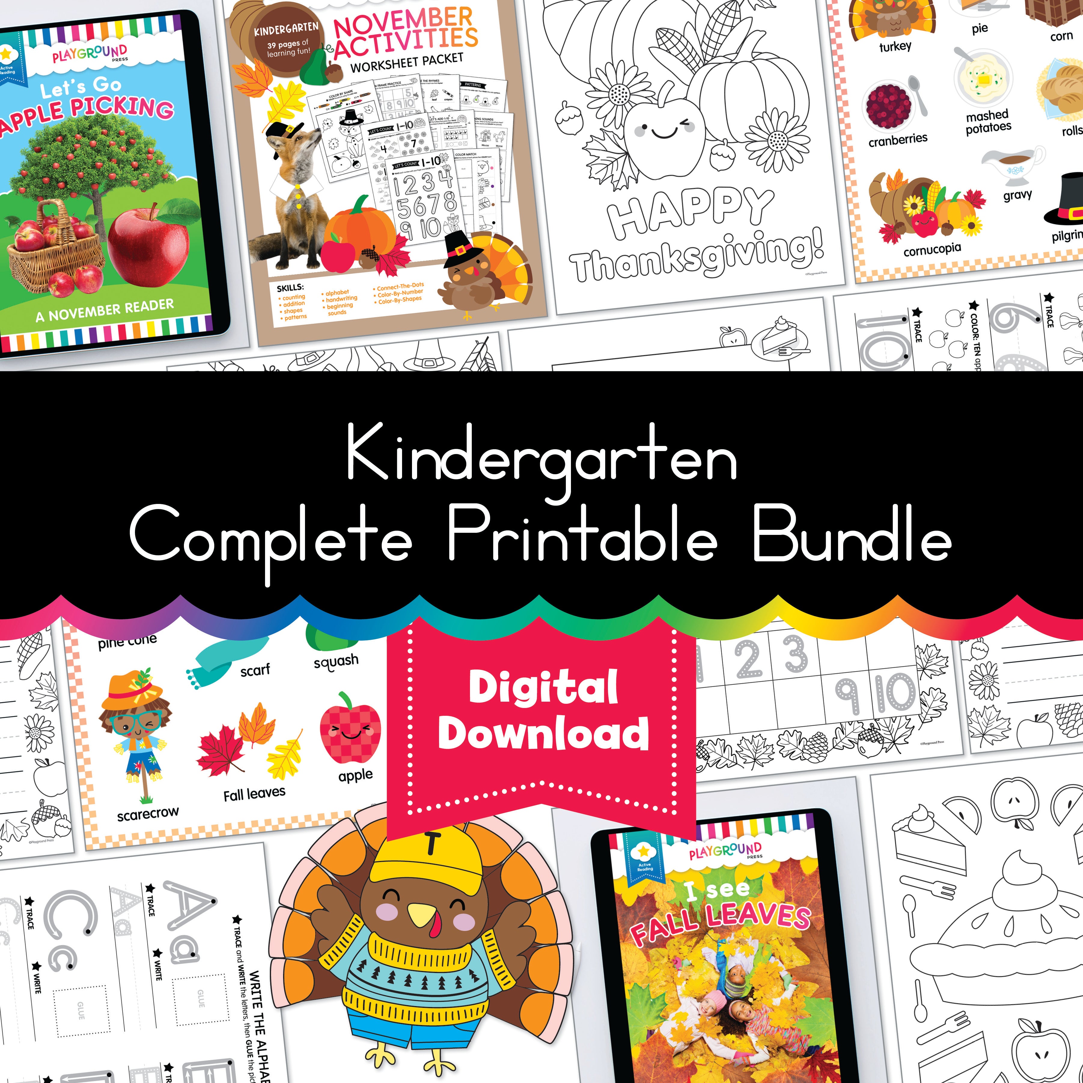Kindergarten November No Prep Bundle - Playground Press
