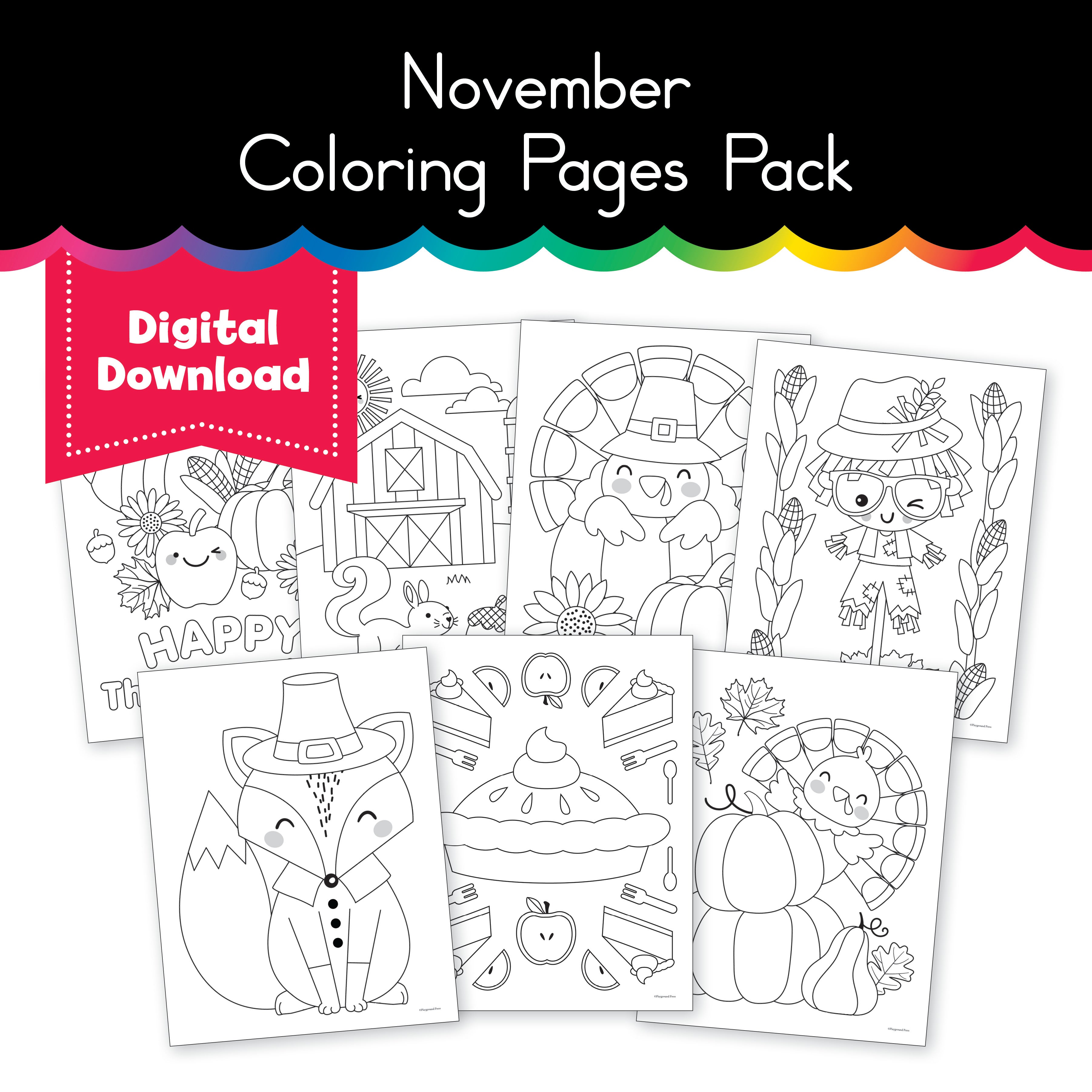 Free Printable November Coloring Pages Pack 1 - Playground Press