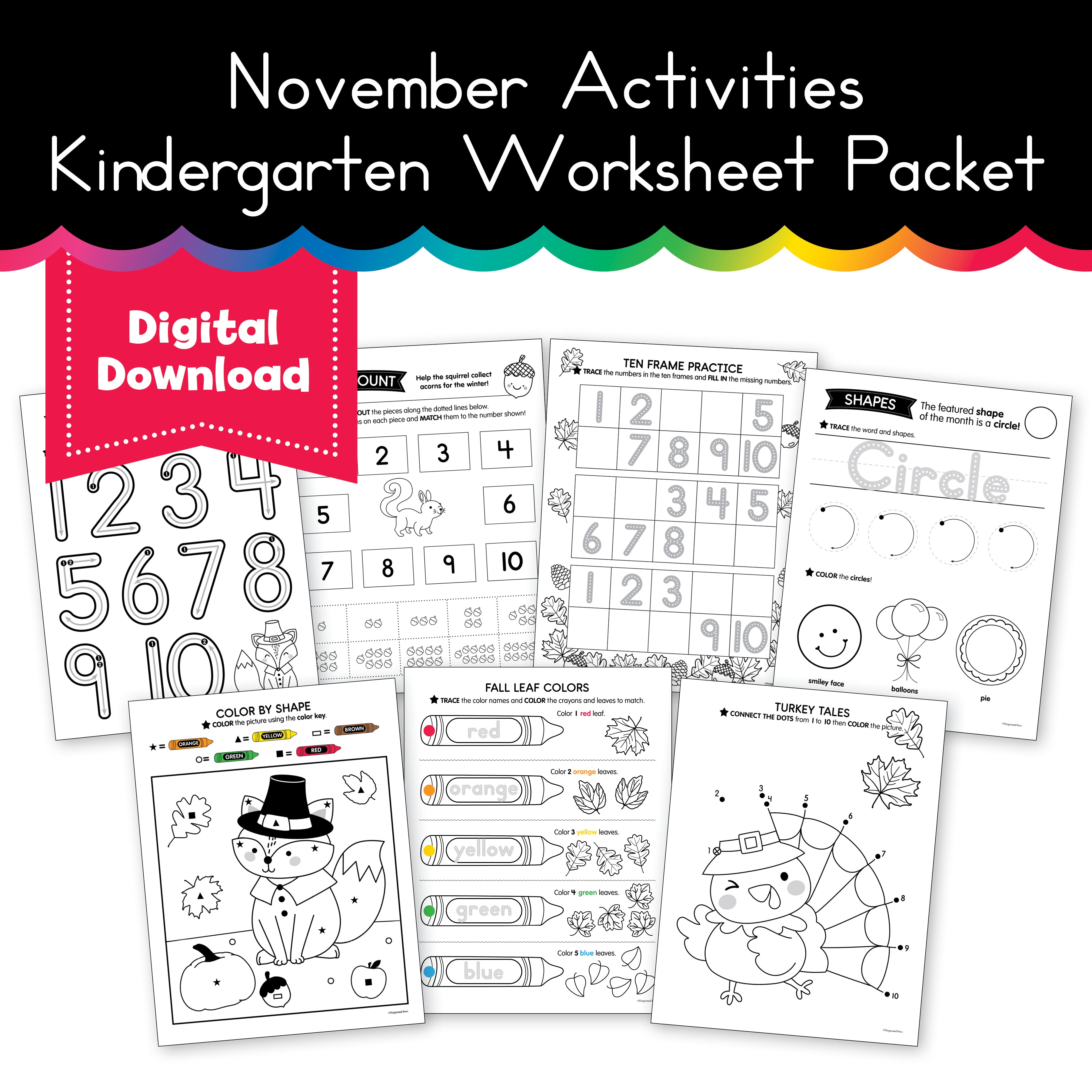 November Kindergarten No Prep Printable Worksheets and Activities ...