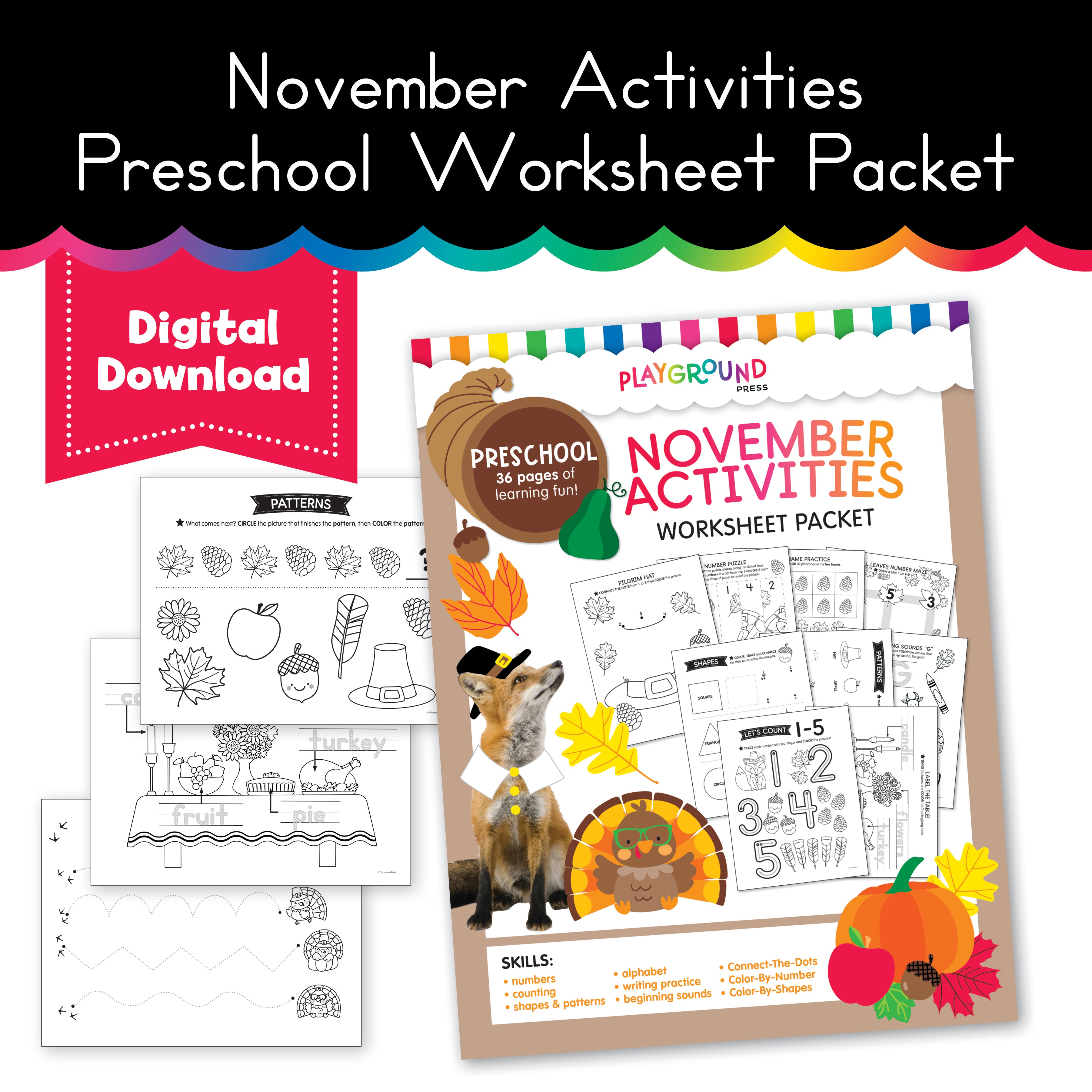 November Preschool No Prep Printable Worksheets and Activities ...
