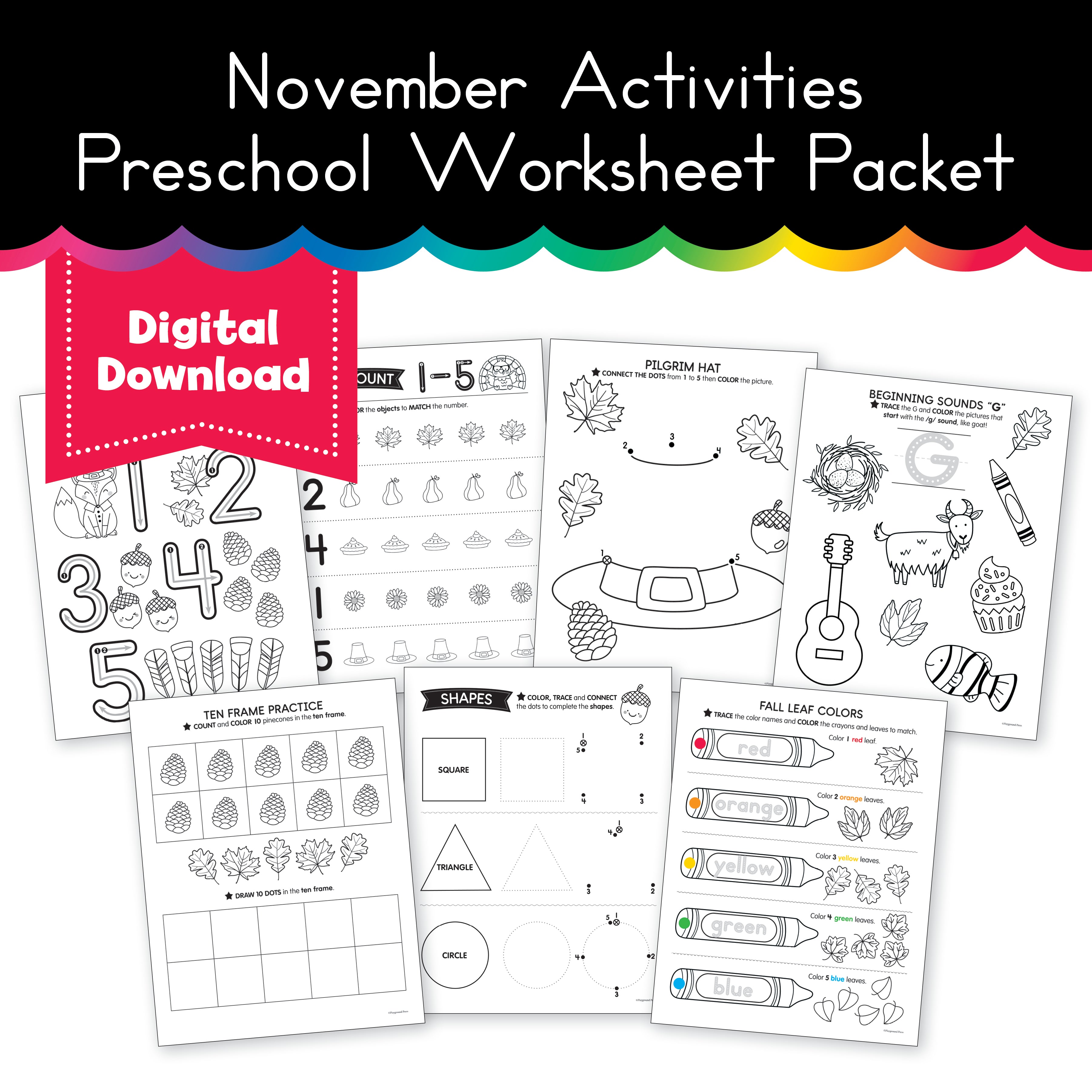 November Preschool No Prep Printable Worksheets and Activities ...