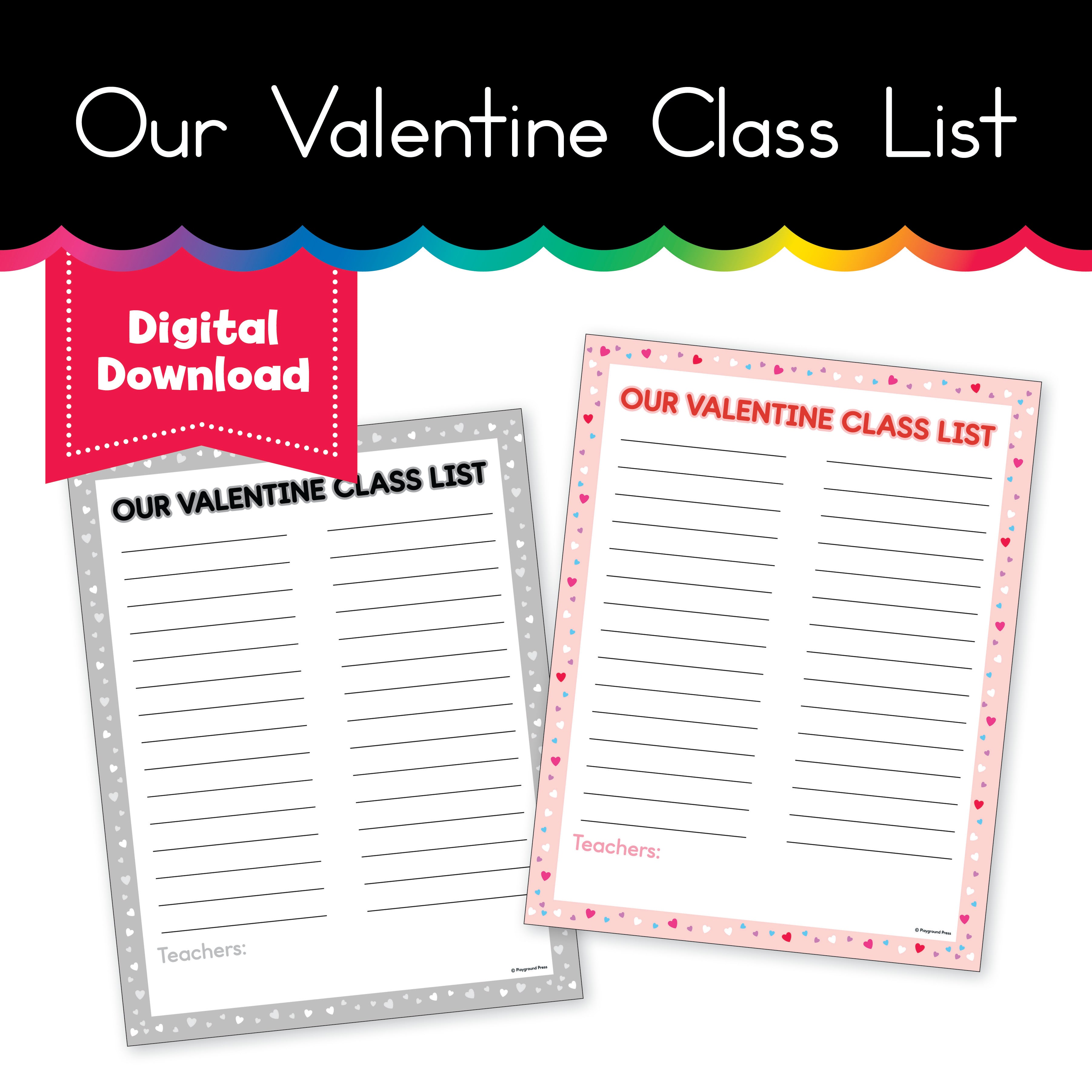 Our Valentine Class List Writing Activity - Playground Press