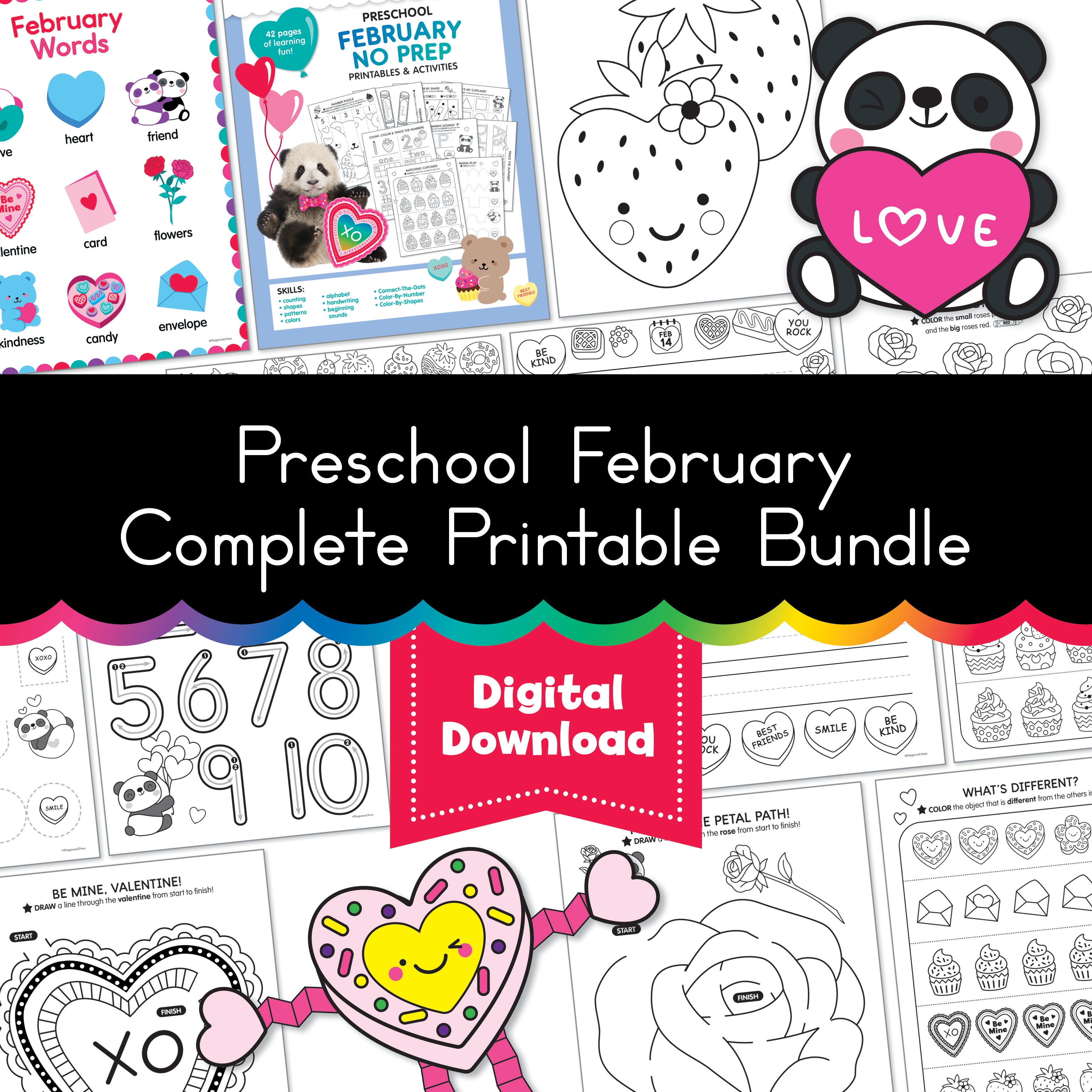 Preschool February No Prep Complete Printable Bundle - Playground Press