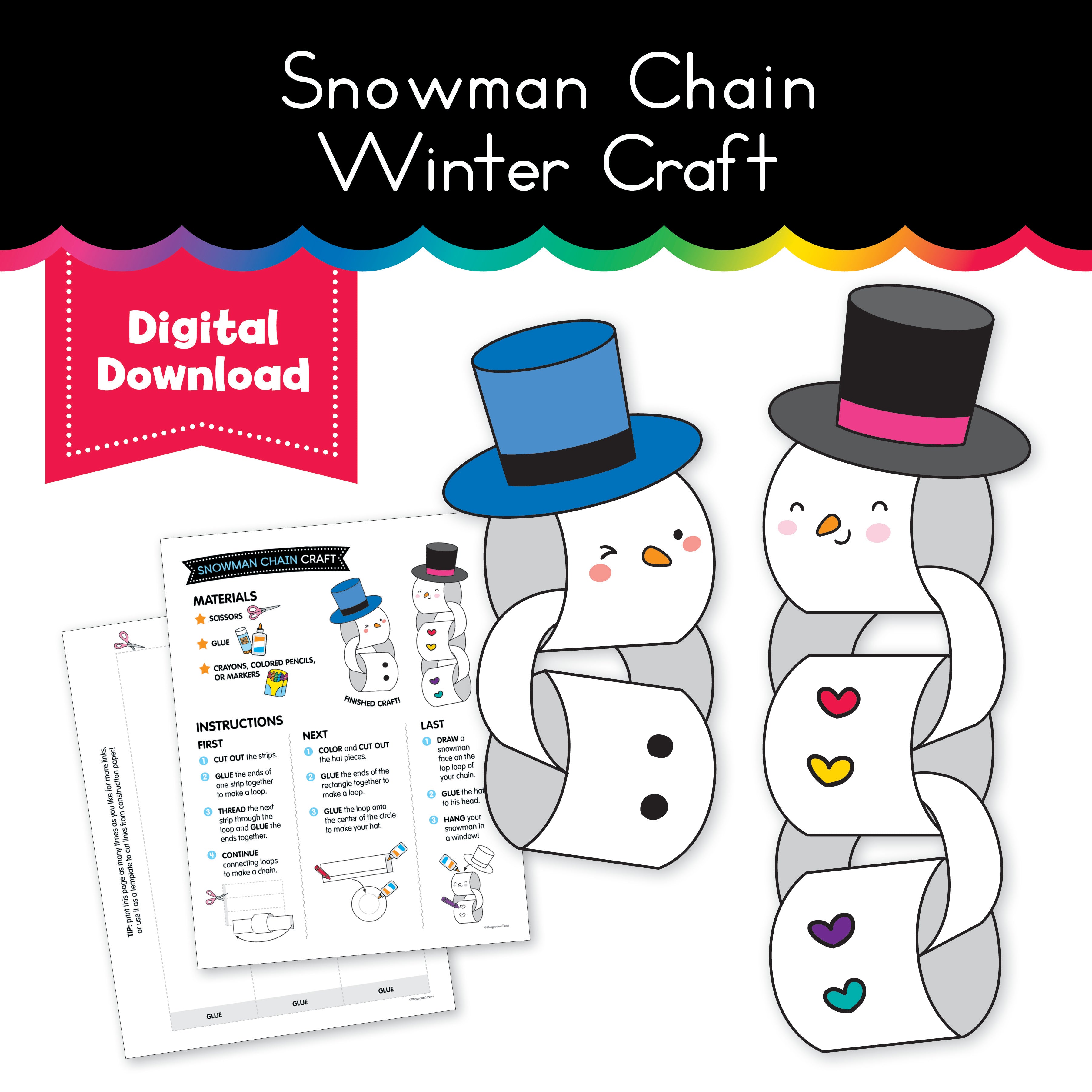 Snowman Chain No Prep Winter Printable Craft - Playground Press