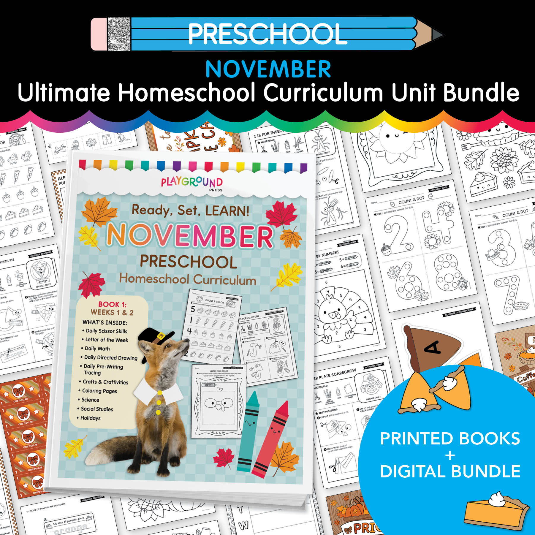 Ultimate Preschool November Homeschool Curriculum Bundle - Playground Press