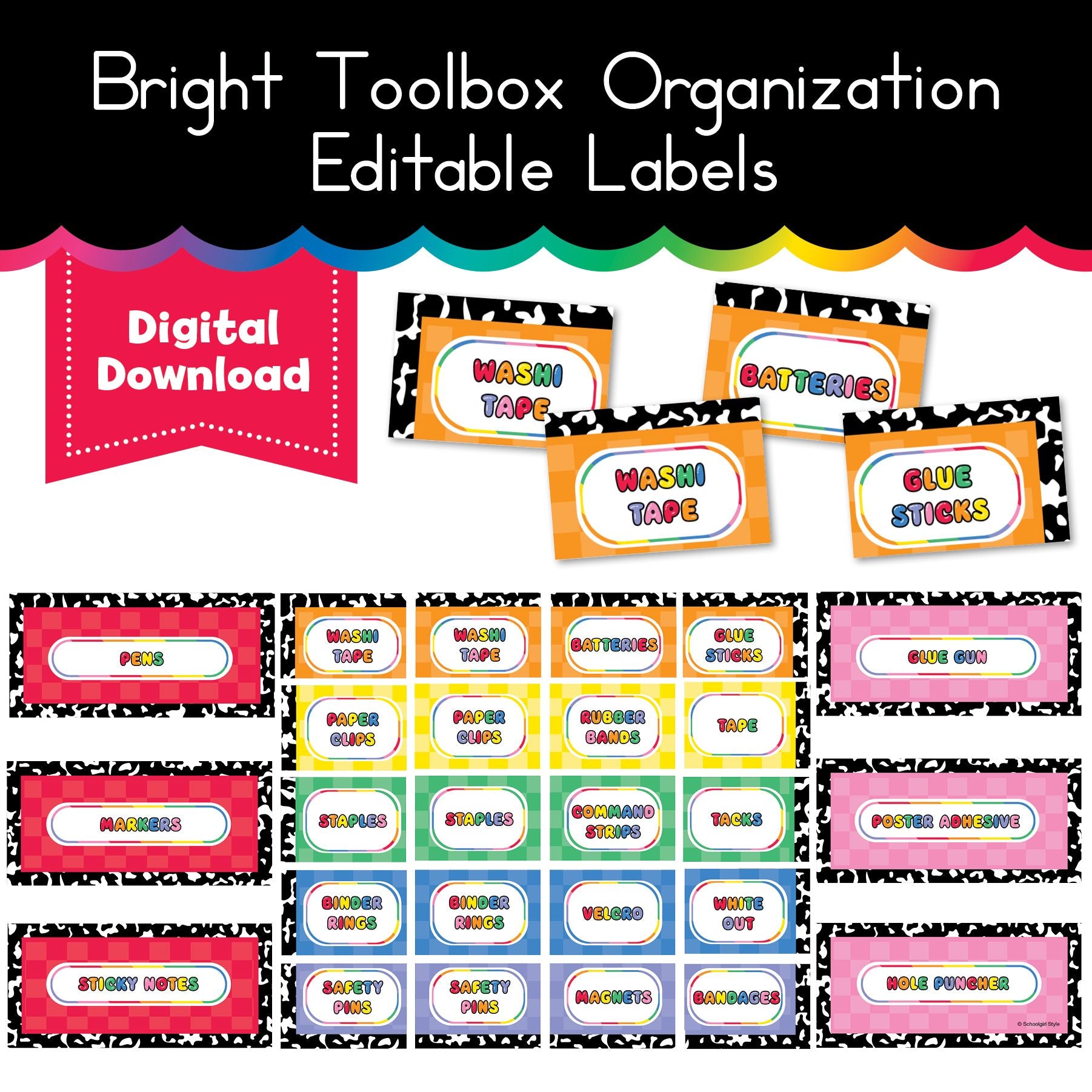 Bright Editable Toolbox Organization Labels - Playground Press