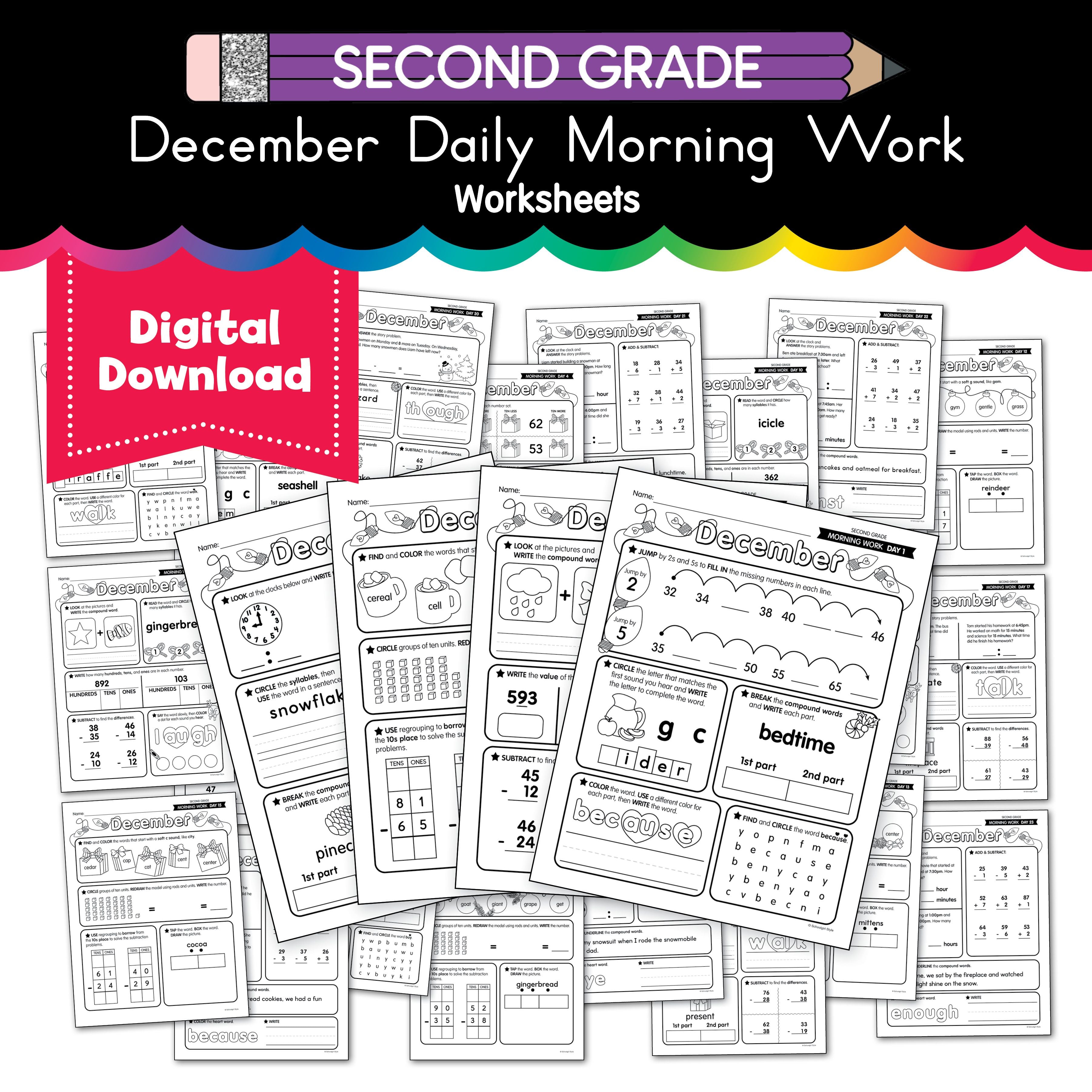 Printable Second Grade December Daily Morning Work - Playground Press