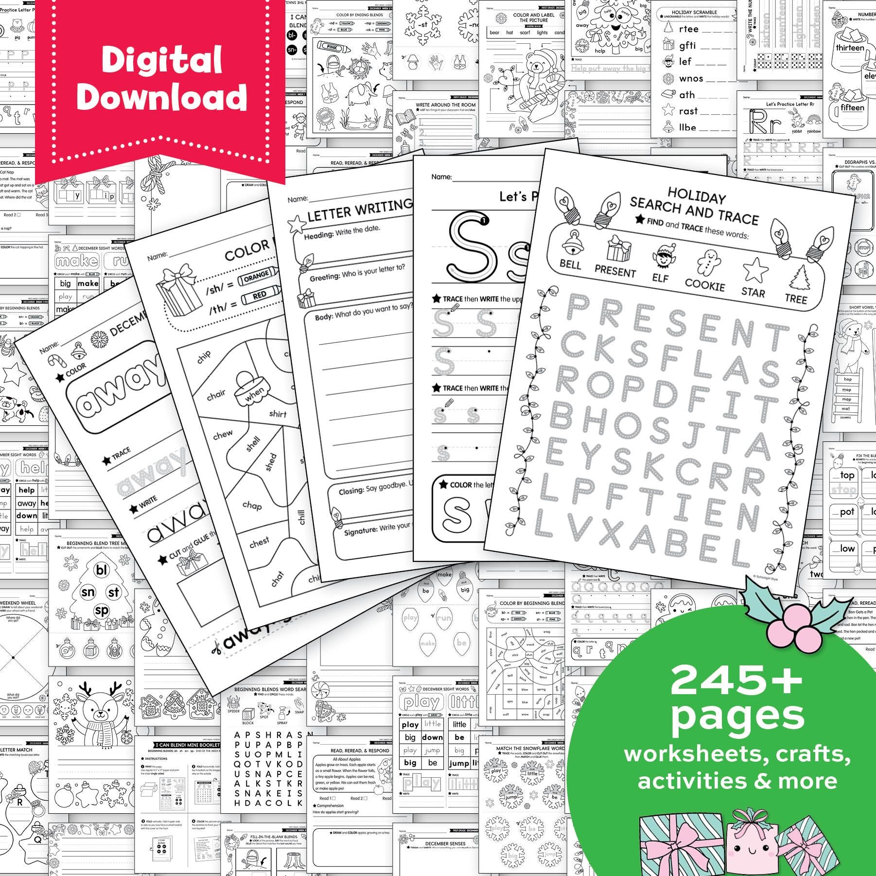Printable First Grade December Homeschool Curriculum Bundle ...