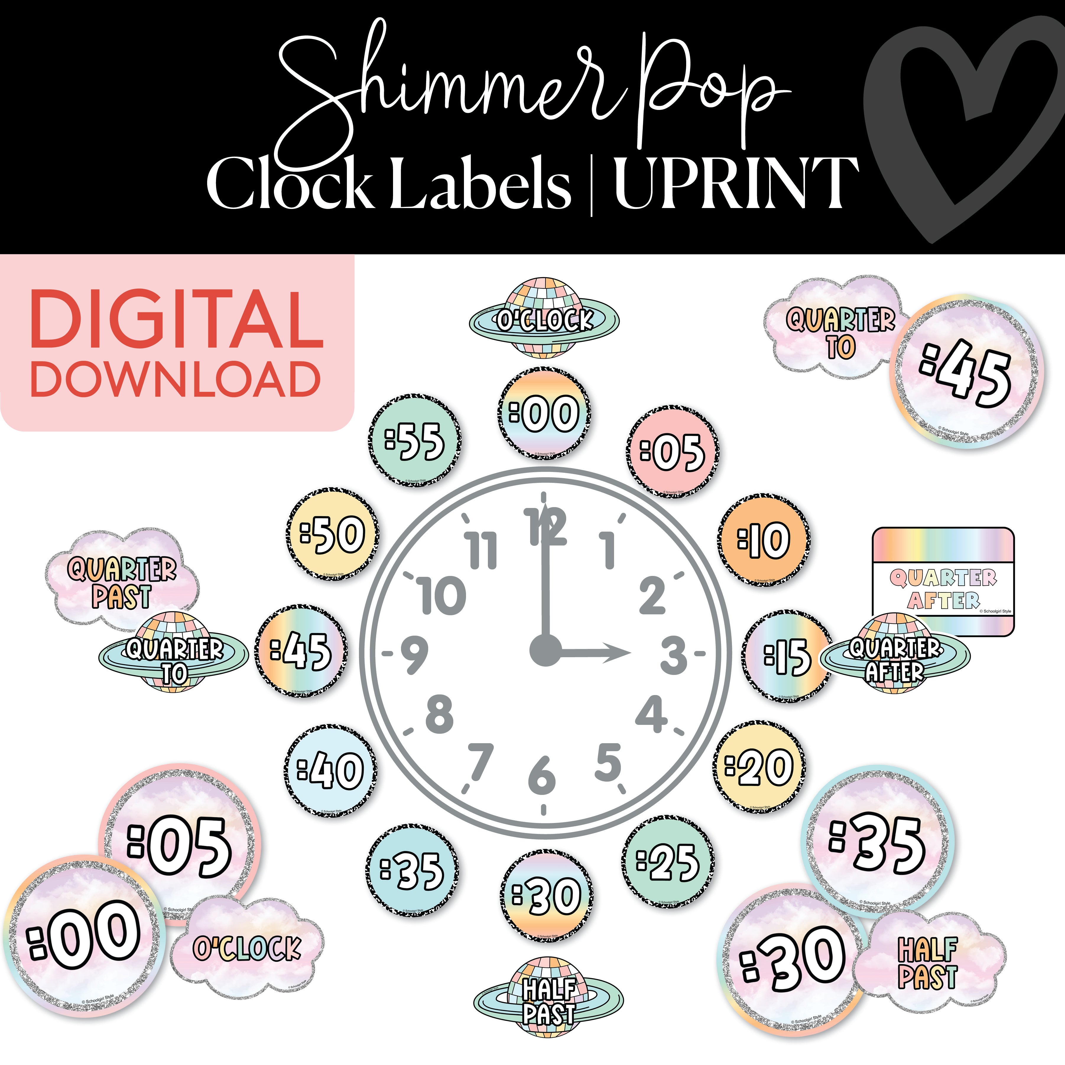 Pastel Clock Labels Printable Resource - Playground Press