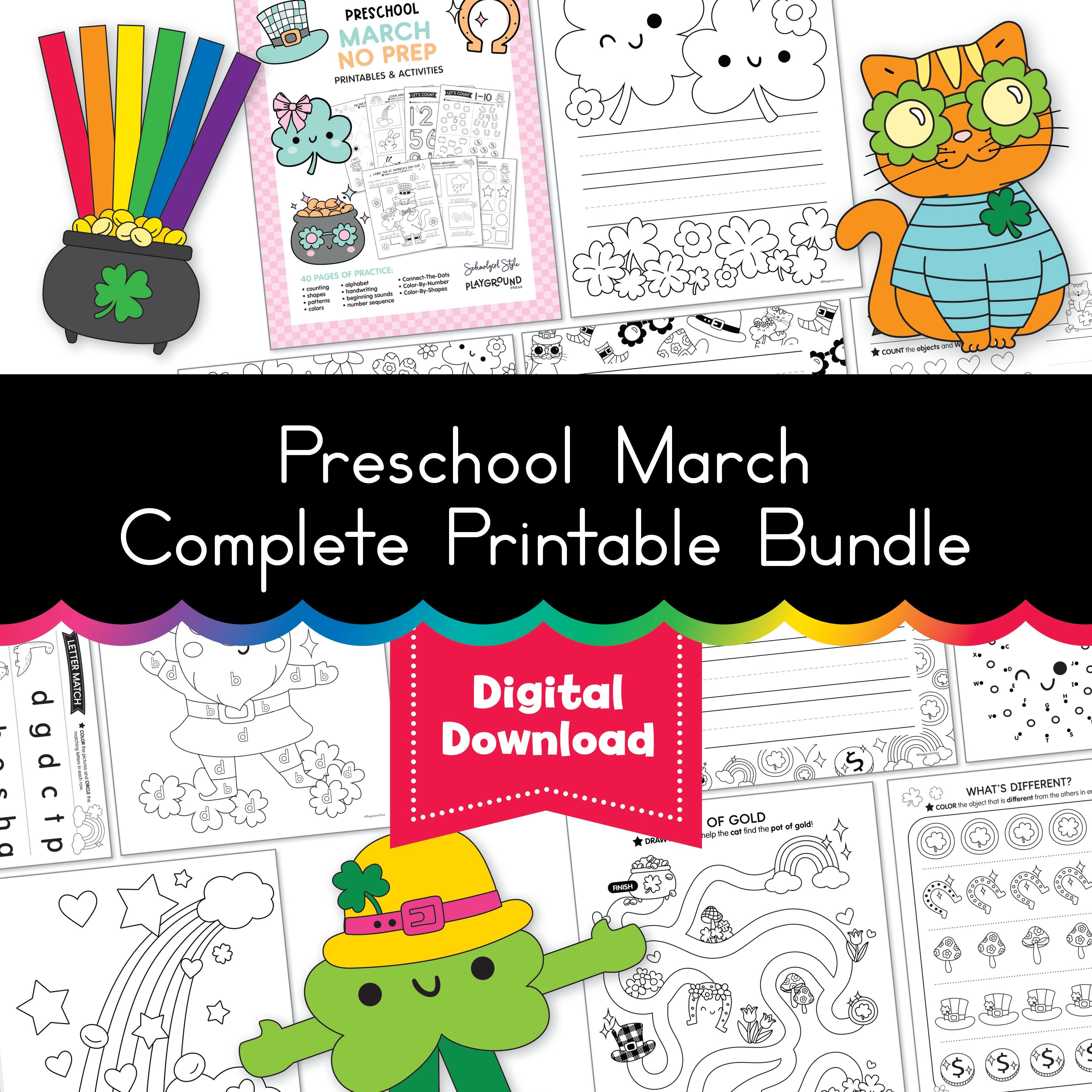 Preschool March No Prep Printable Bundle - Playground Press